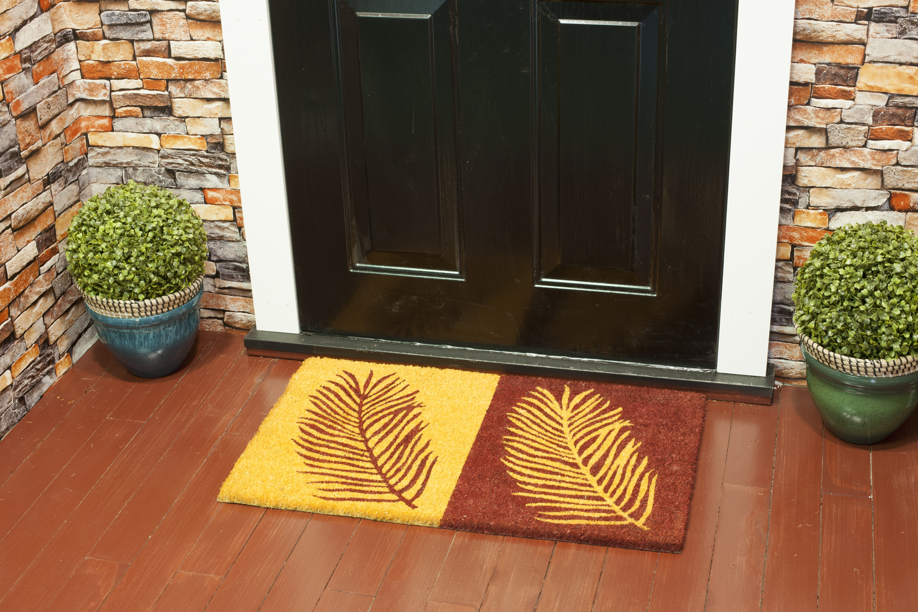 Gracie Oaks Wellesley Feather Leaves PVC 30" x 18" Non-Slip Outdoor ...