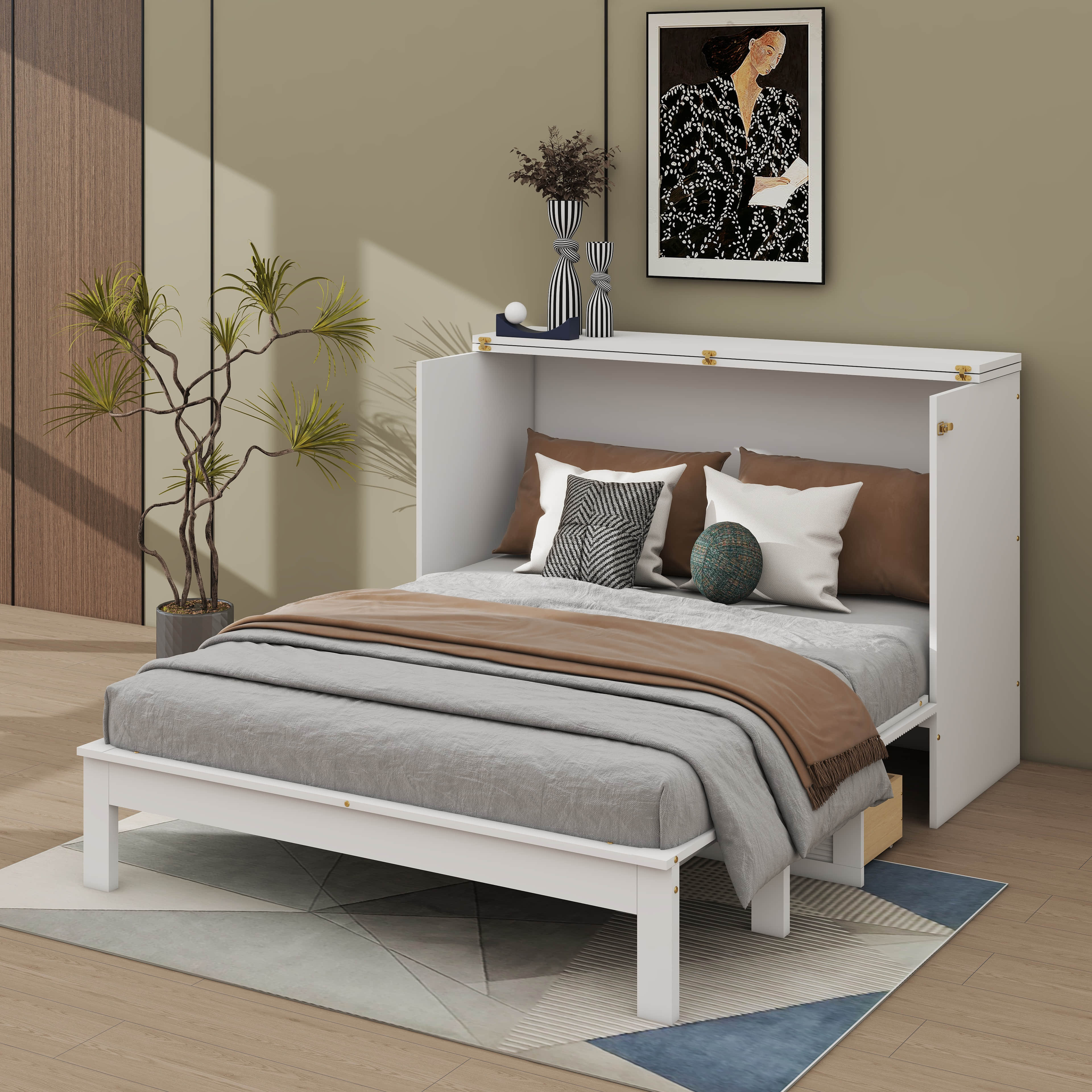 Latitude Run® Functional Murphy Bed Equipped With Built-In Drawers And ...