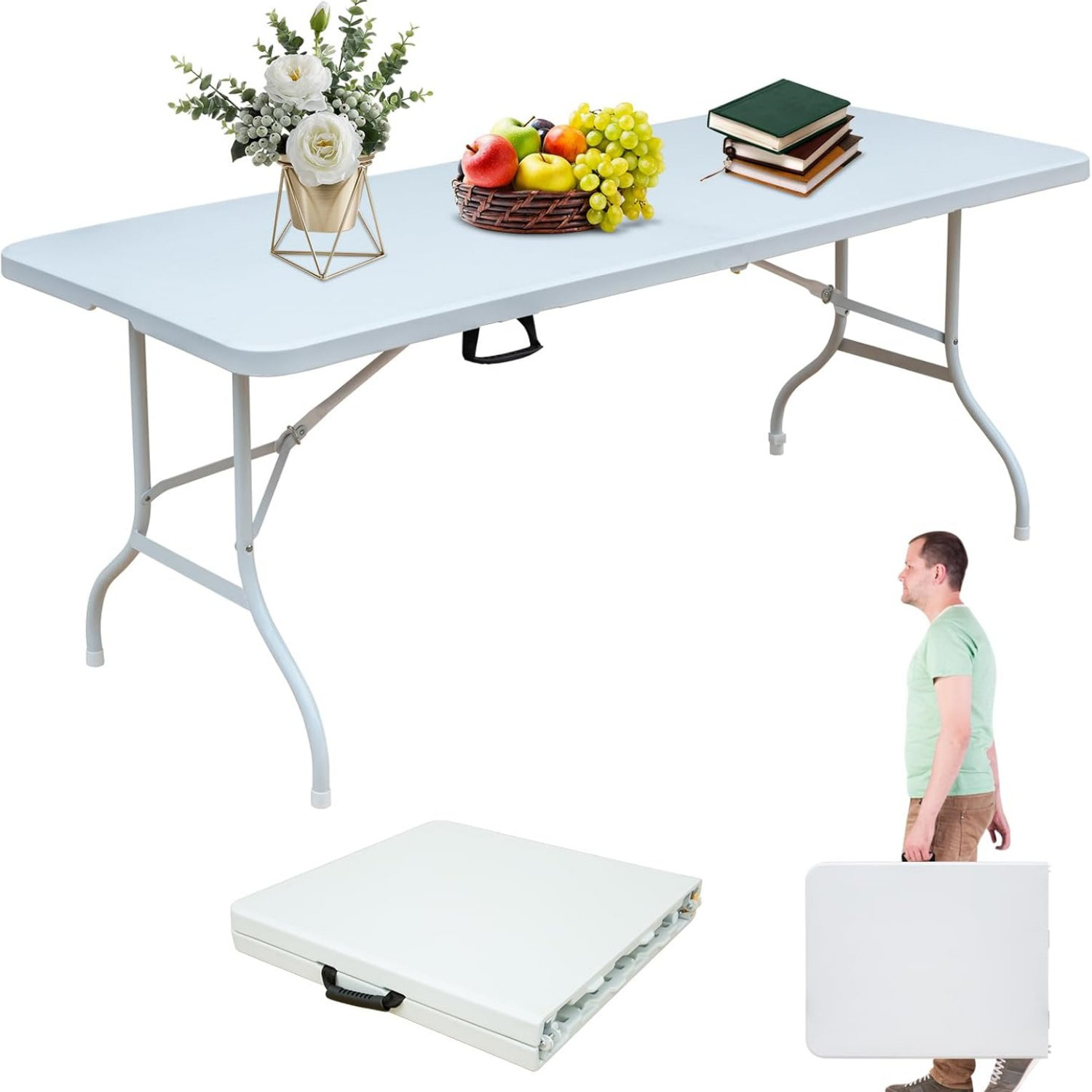 Latitude Run® Portable Folding Table, Heavy Duty Plastic Folding ...