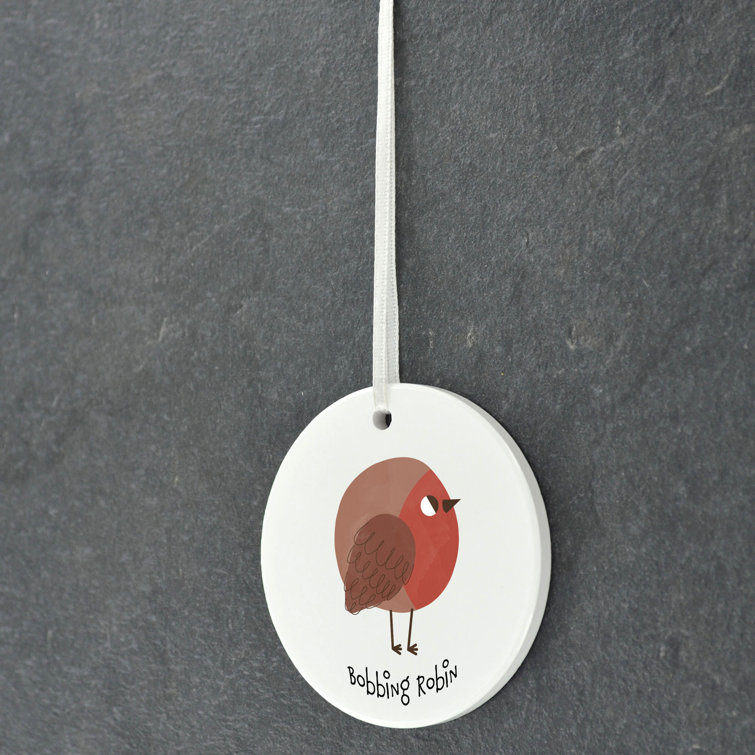 Happy Larry Sanson Robin Bobbing Robin Circle Shaped Ceramic Ornament ...