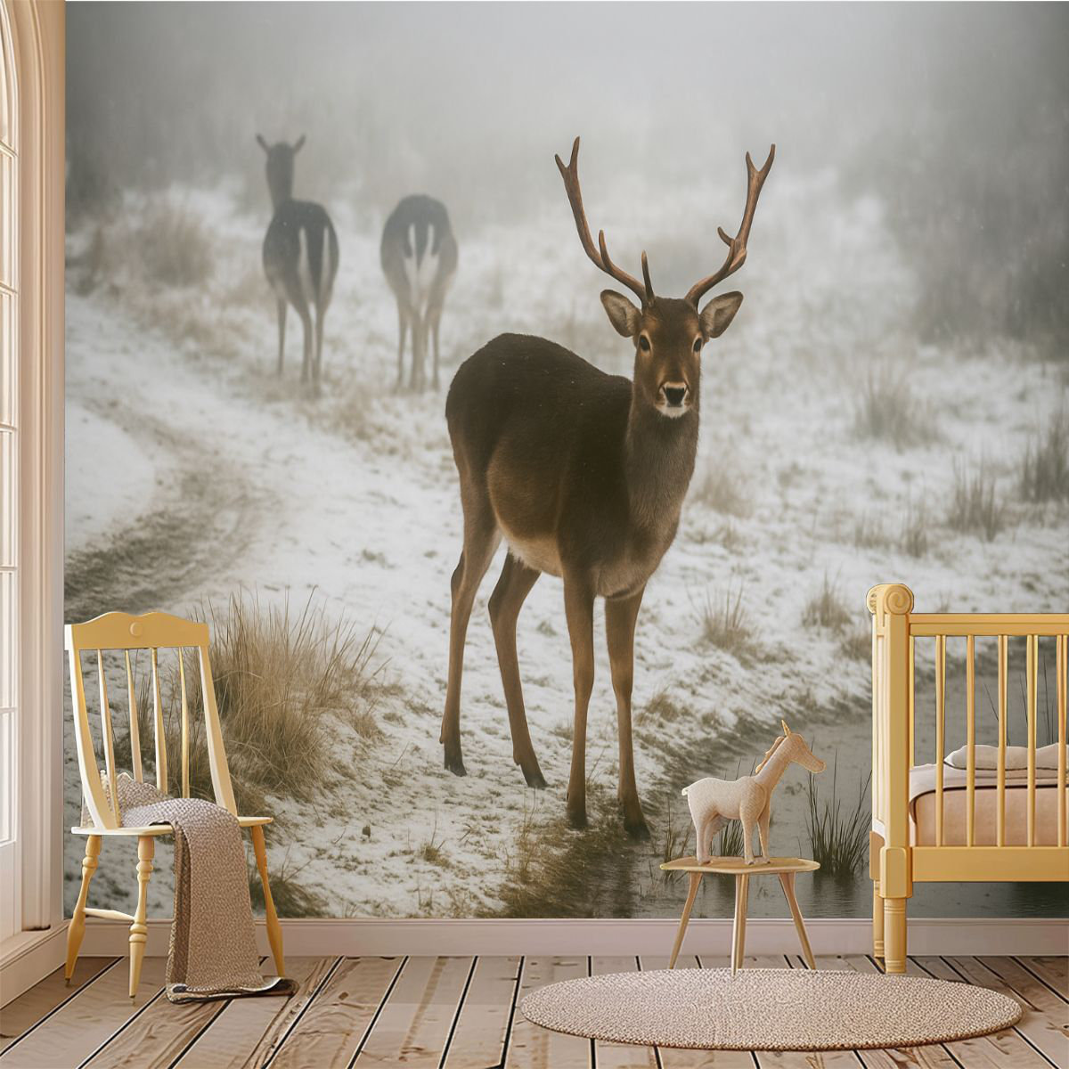 Latitude Run® Peel and Stick Wallpaper Wall Mural Herd fallow deer Dama ...