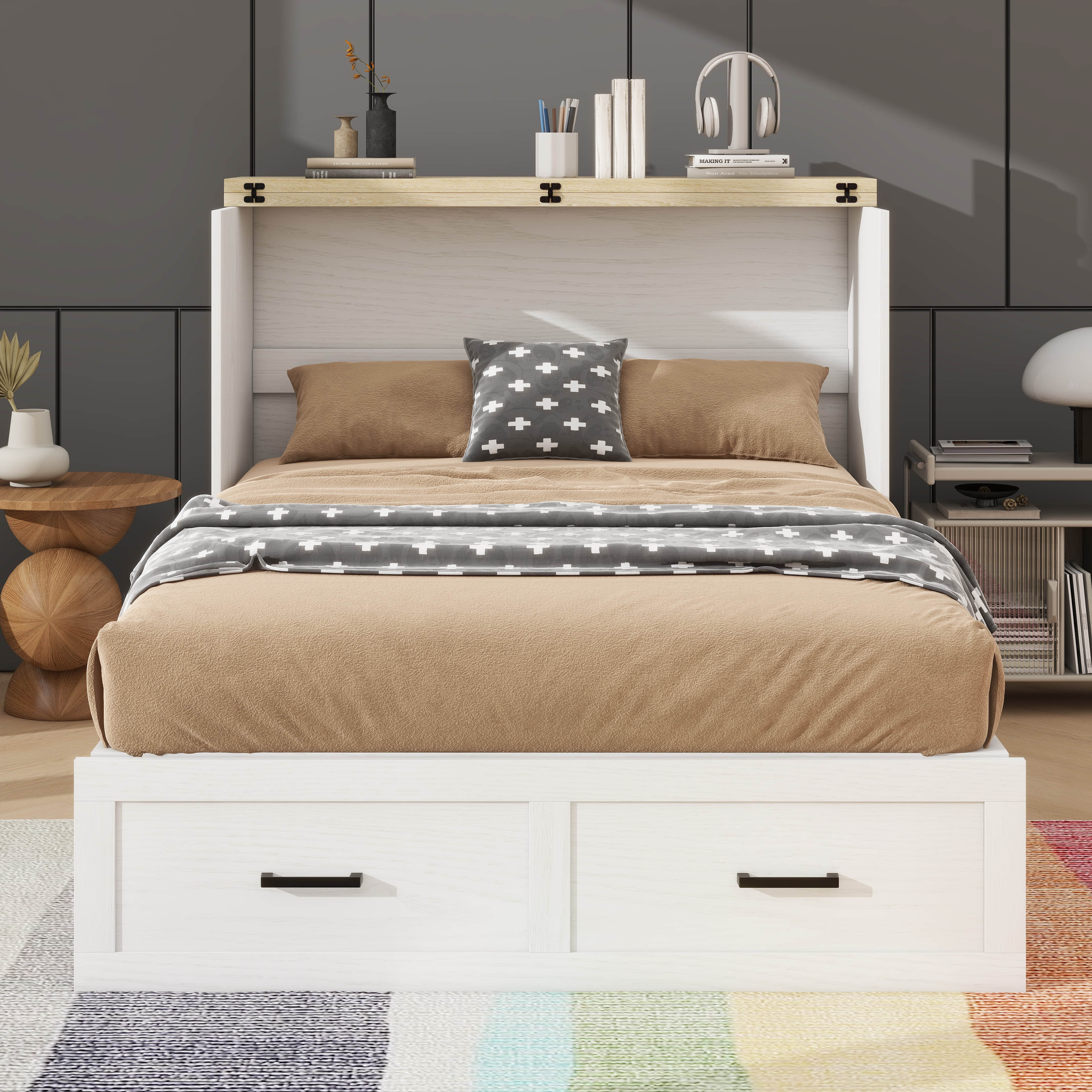 Ophelia & Co. Farmhouse-Style Murphy Cabinet Bed With Built-In Charging ...