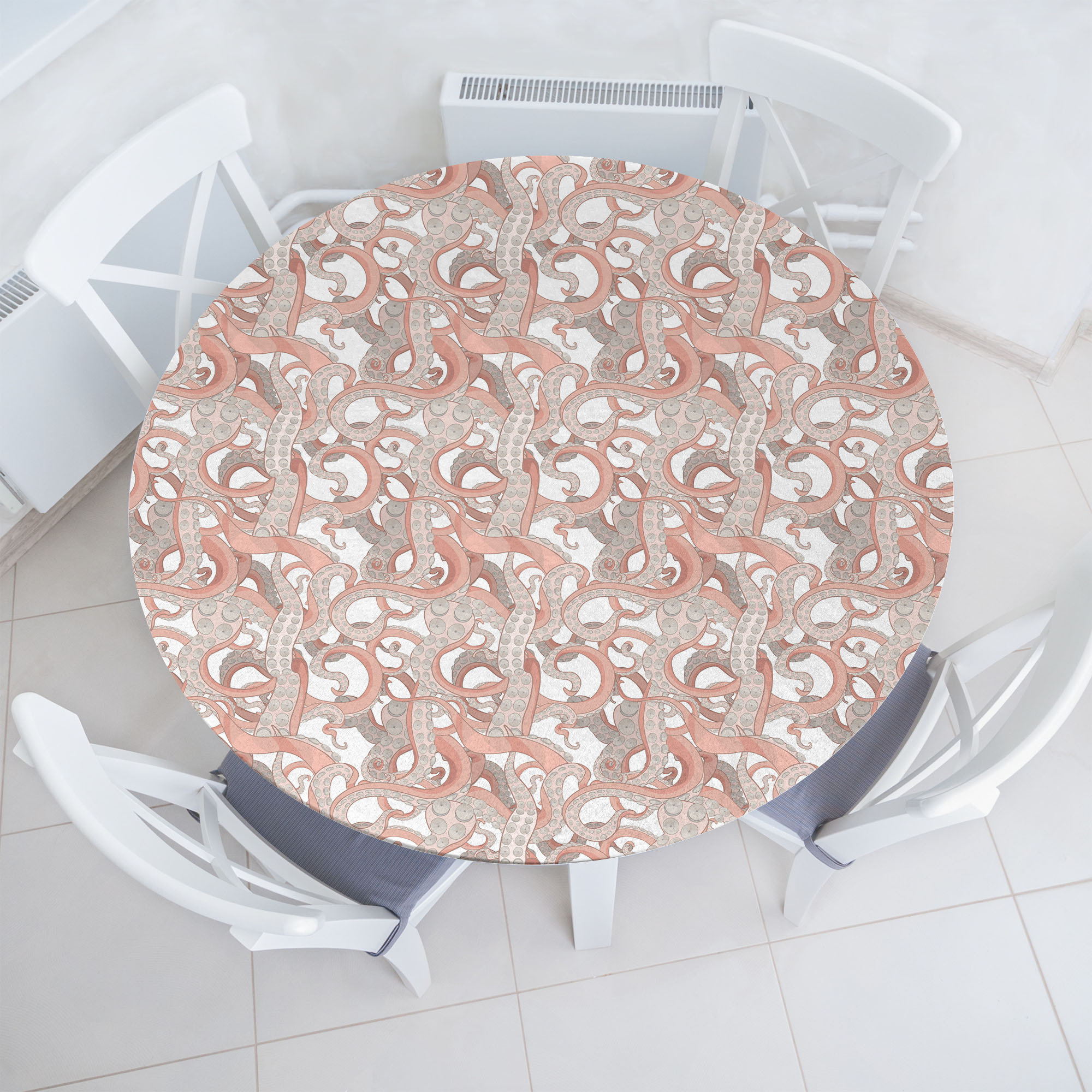 Bungalow Rose Underwater Fitted Round Tablecloth Pale Salmon Coral ...