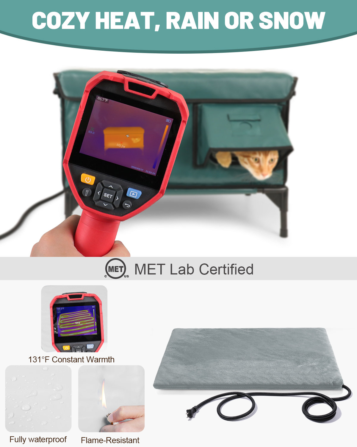 Clawsable Heated Outdoor Cat House With Weatherproof Eaves , Eco ...