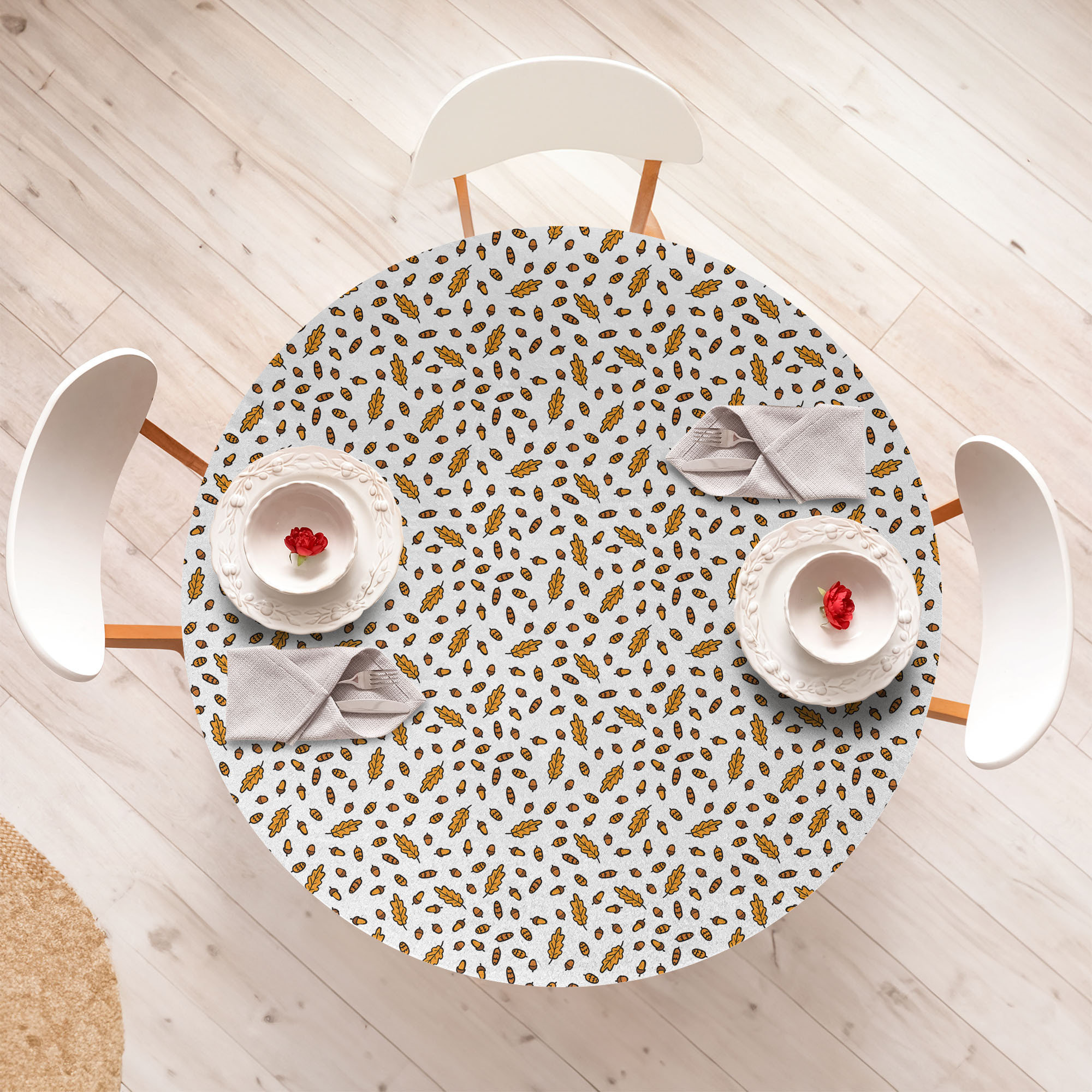 Mercer41 Acorn Fitted Round Tablecloth Marigold Ginger and White | Wayfair