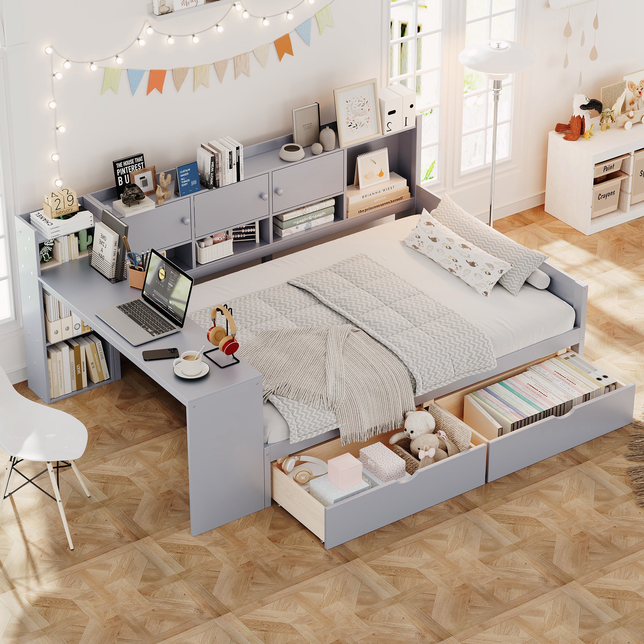 Latitude Run® 2 Drawers Daybed With Desk And Bookcase & Reviews ...