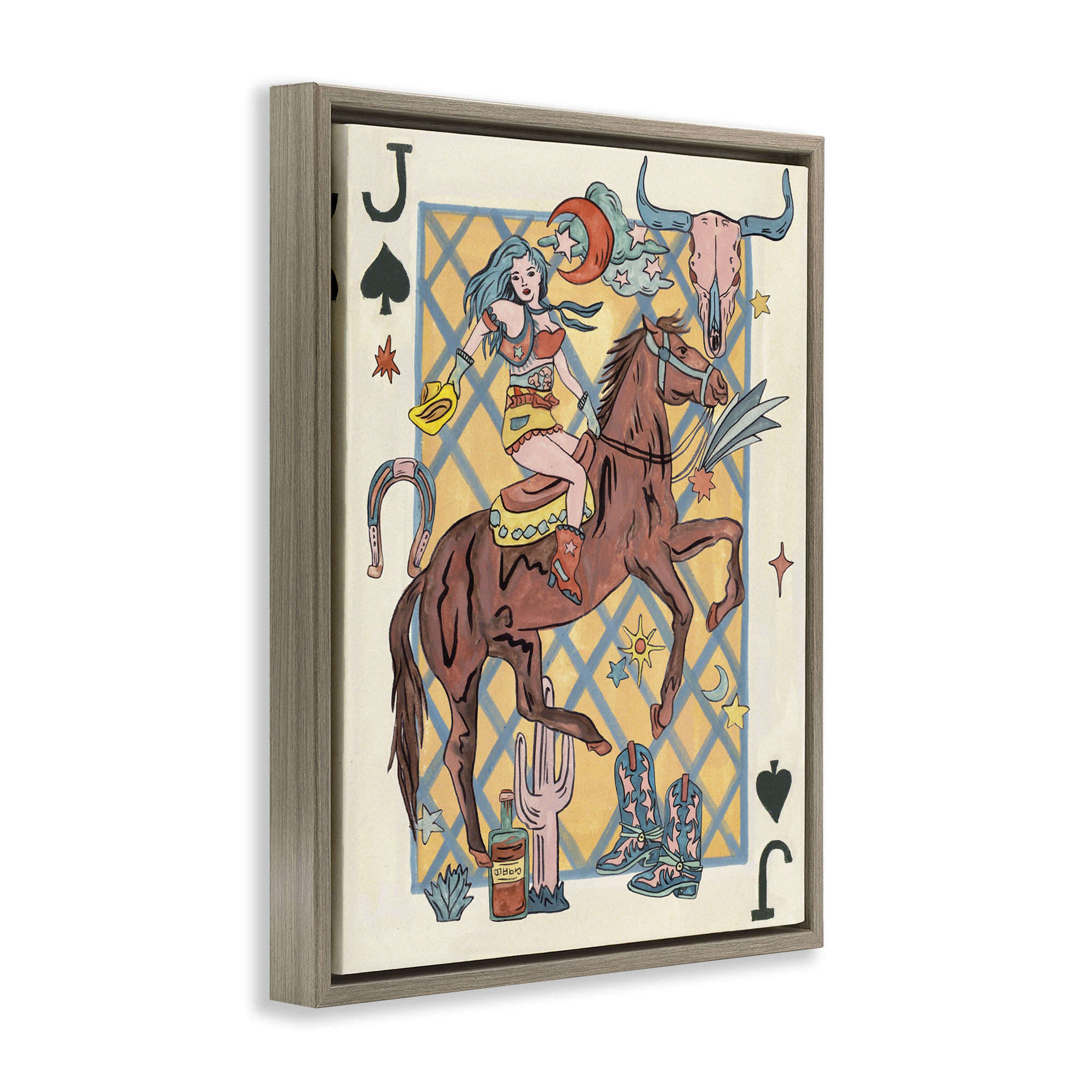 Trinx Western Cowgirl Playing Card Framed Floater Canvas Wall Art By ...