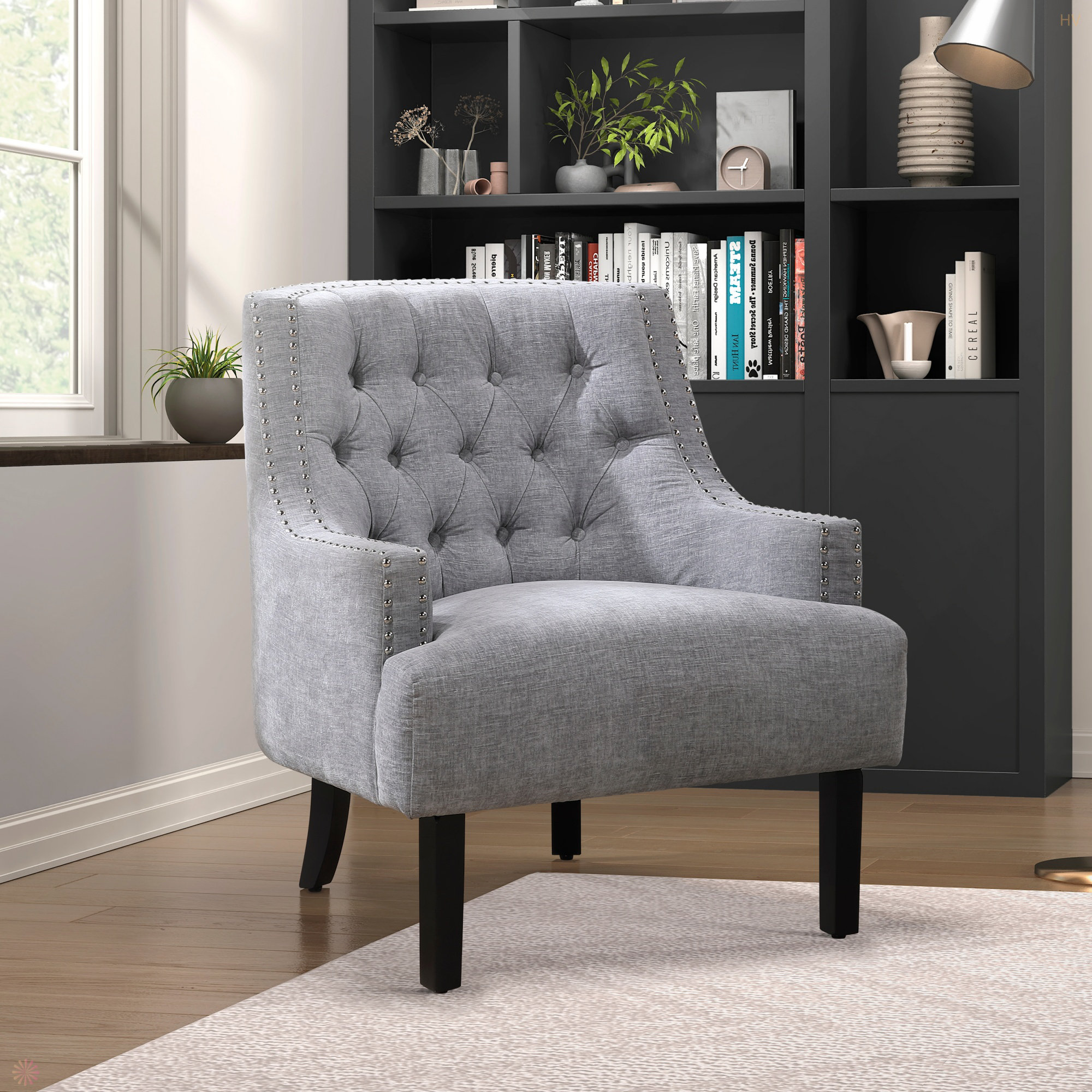 Winston Porter Modern Traditional Accent Chair Button Tufted Fabric ...