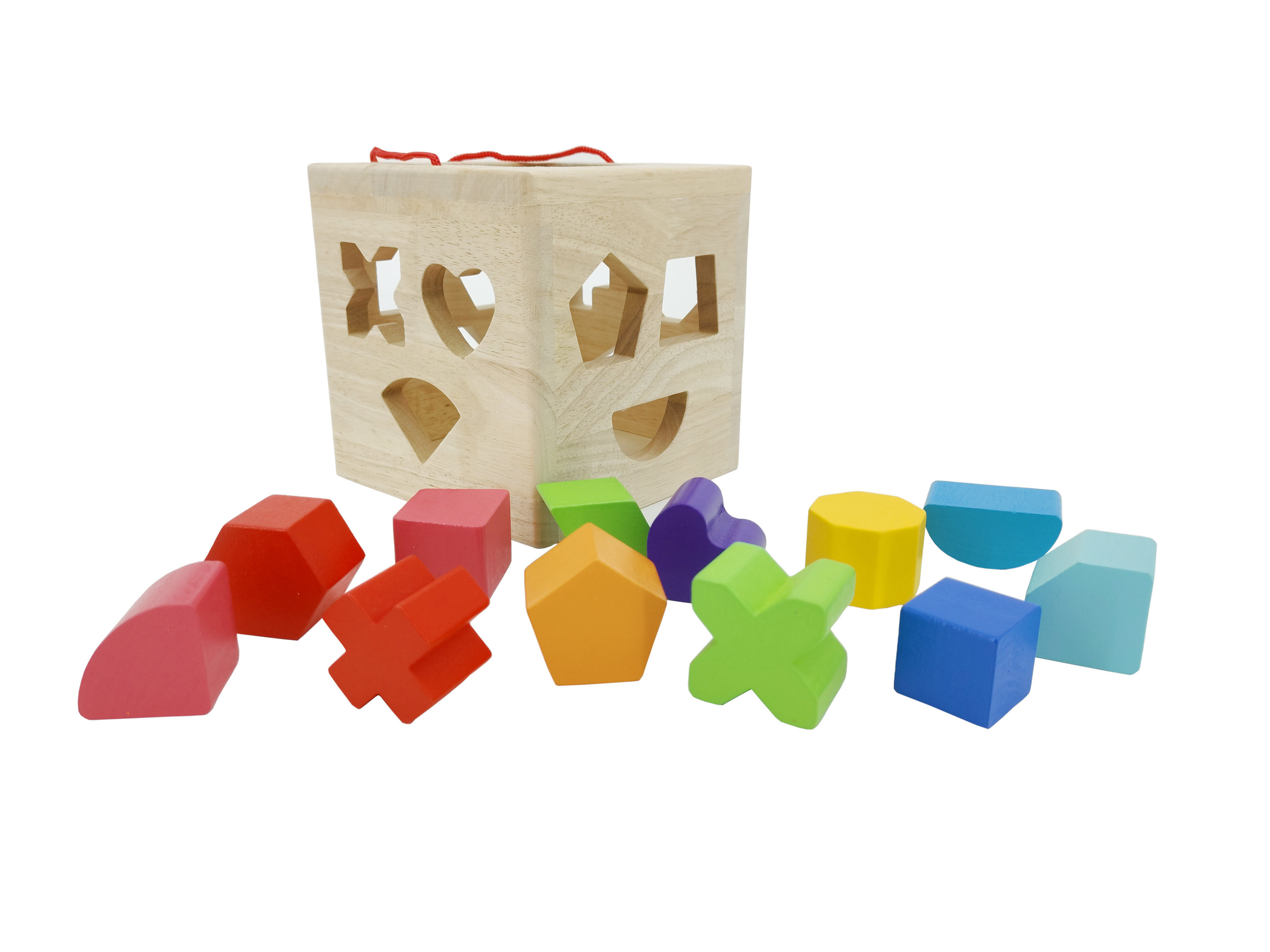 FixtureDisplays 5.9 X 5.9 X5.9" Shape Sorter Toy, Wooden 12 Building ...