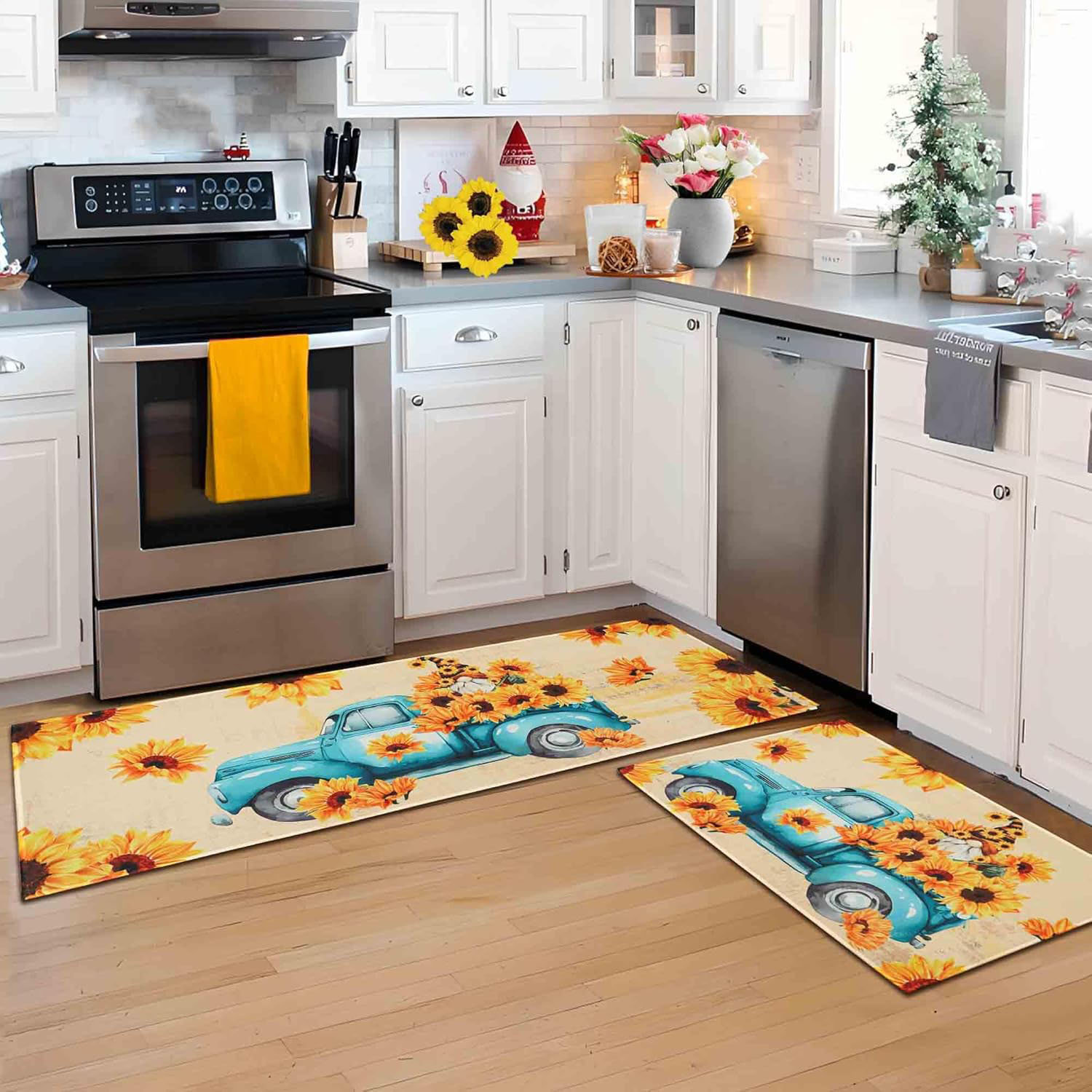 One Allium Way® Style Non Slip Kitchen Sunflower Print Kitchen Mat ...