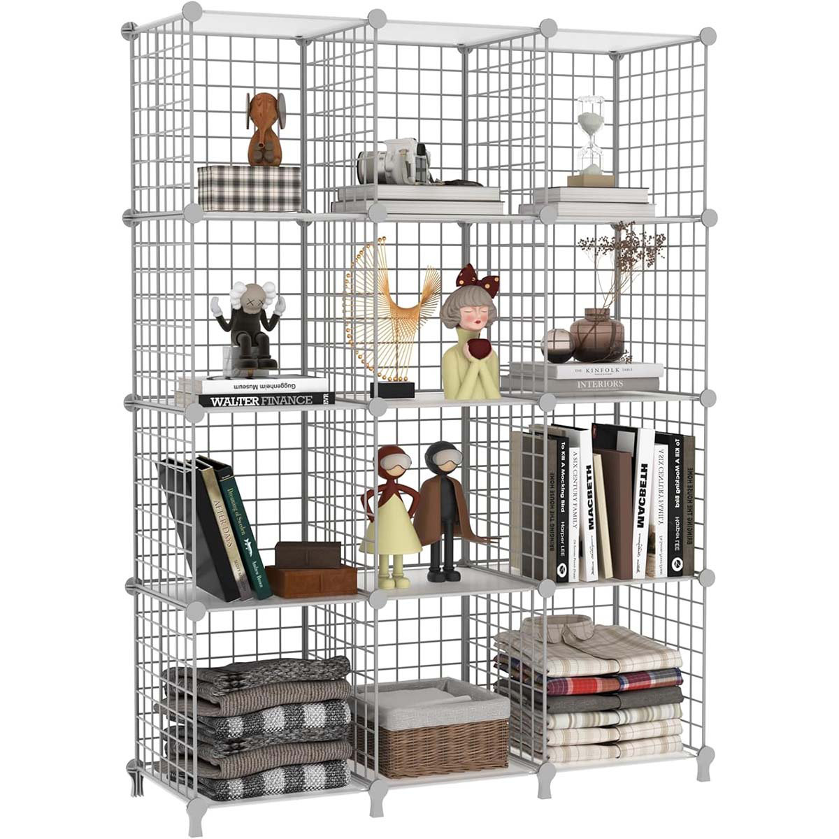 KINOFO 12 Cube Storage Wire Closet Organizers DIY Stackable Storage ...