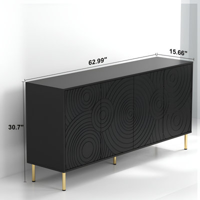 Mercer41 Gortt 63”W Black Sideboard Buffet Cabinet With Door, Side ...