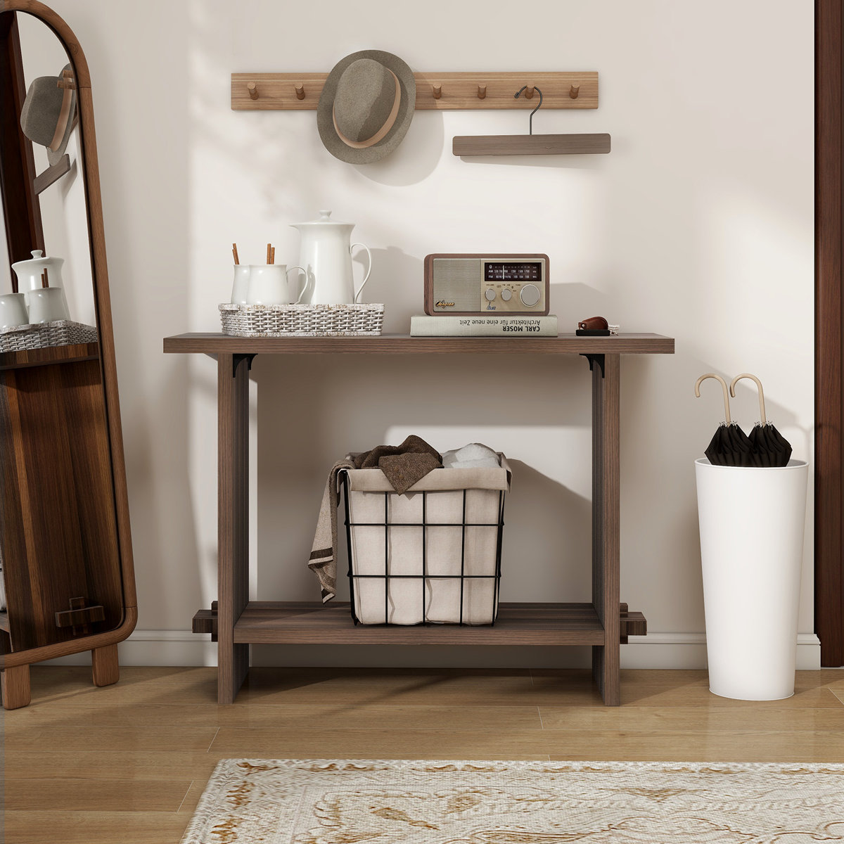 Millwood Pines 39.8 Inches All Wood Console Table For Entrance, 2 Tiers ...