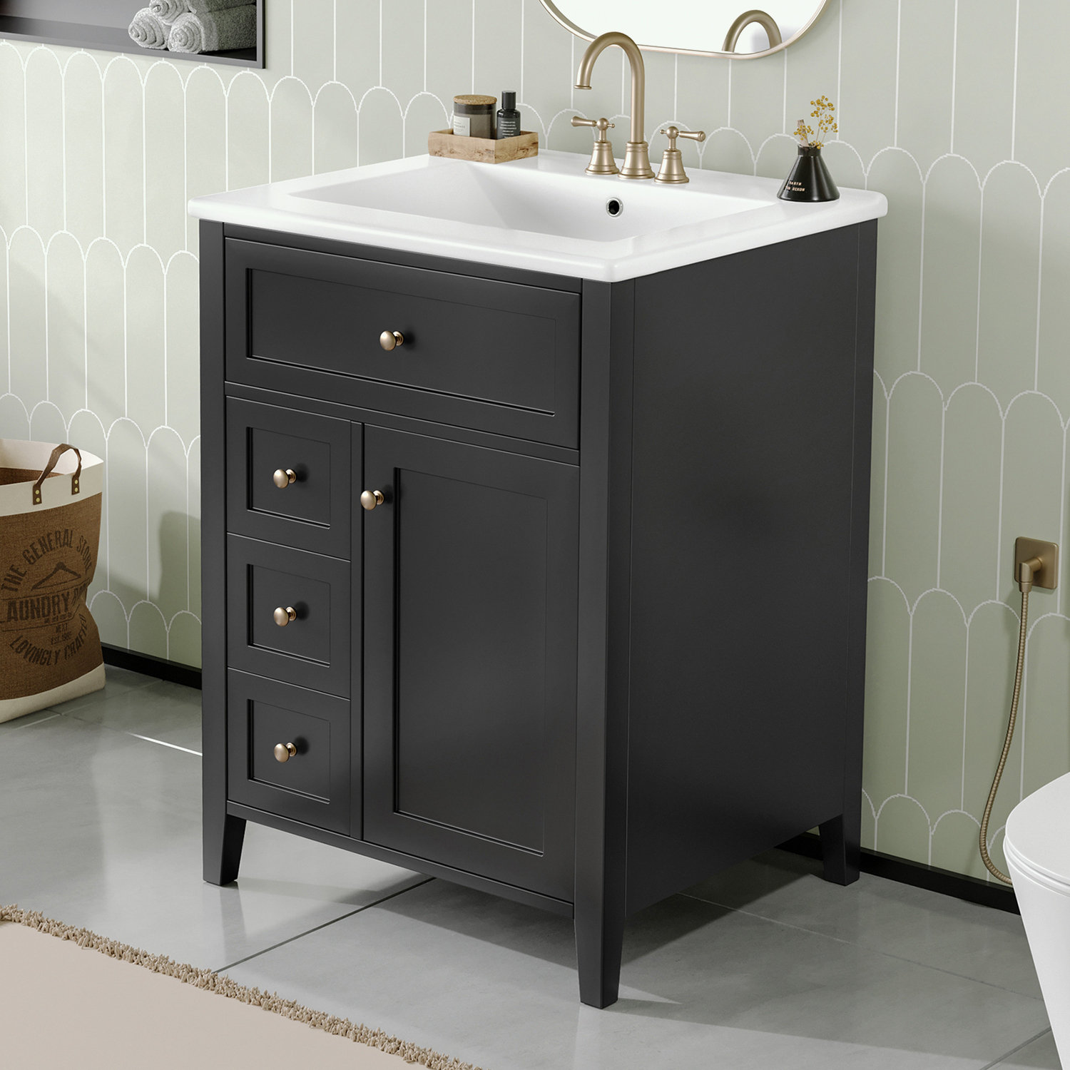 Wildon Home® Bathroom Vanity with Sink, three drawers and Adjustable ...