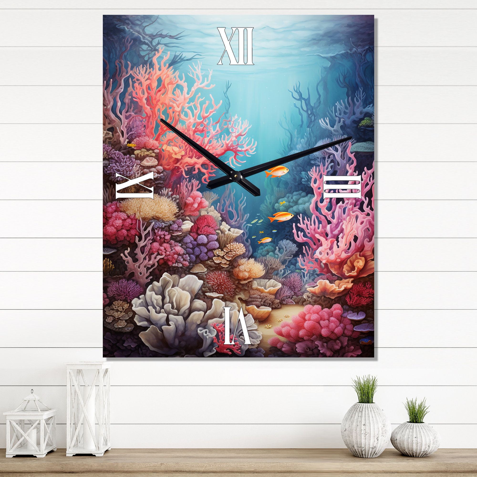 East Urban Home Pink Under Water Coral Wold - Coastal Coral Wall Clock ...