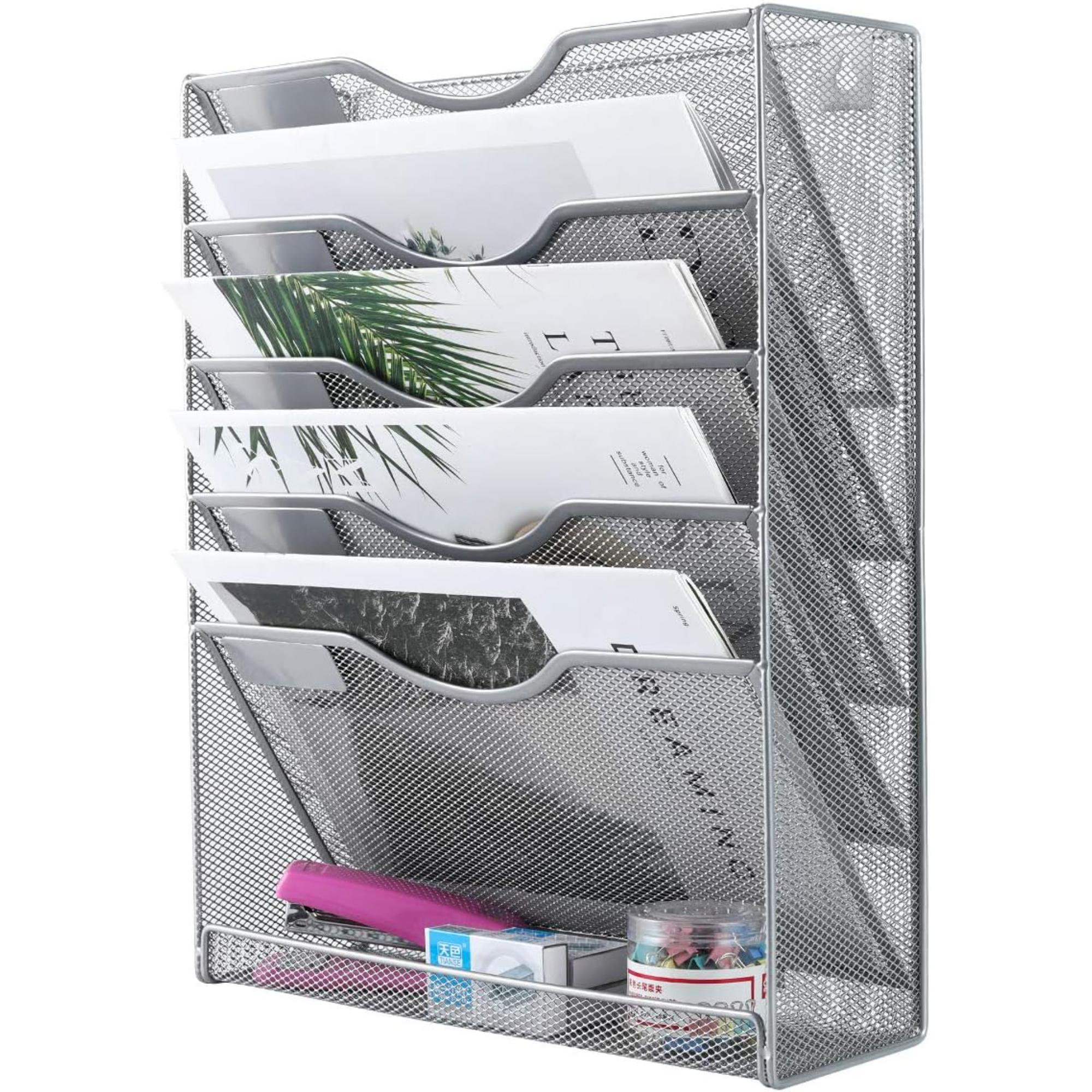 Inbox Zero Wall File Organizer Mesh 5 Tier Wall File Holder Desktop ...