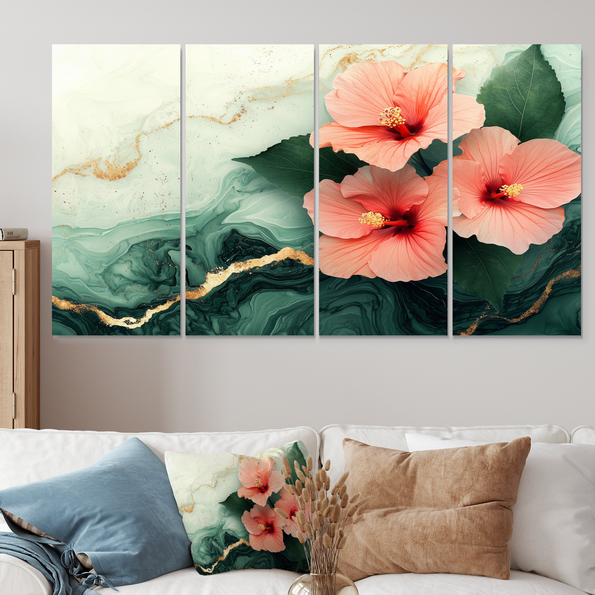 Bay Isle Home™ Hibiscus Flowers Field On A Emerald Stone II - Hibiscus Wall Art - Traditional ...