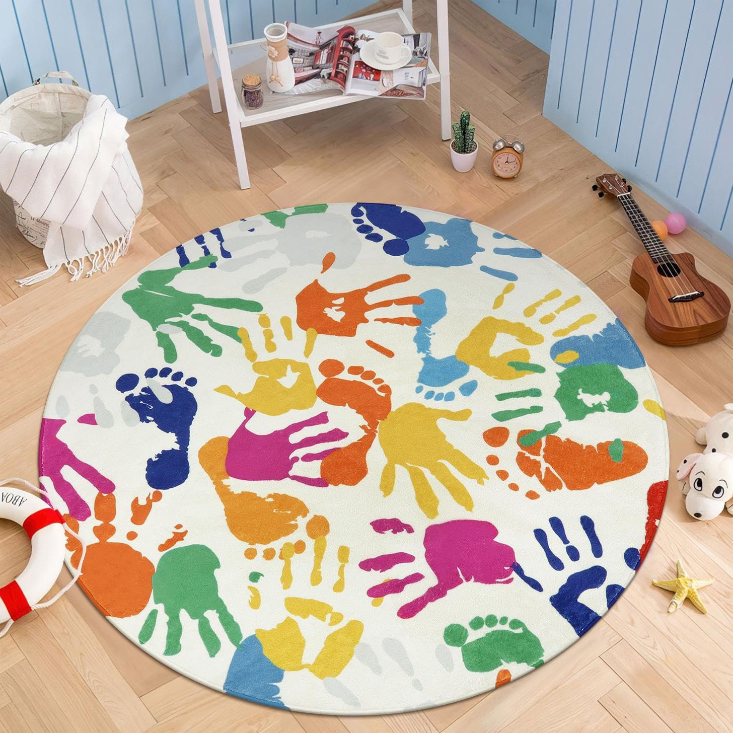 MAGBIX Colourful Round Rug For Kids Bedroom, 4'X4' Handprints And ...