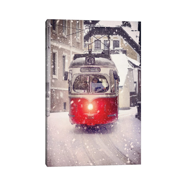 Latitude Run Red Tramway In The Snow by Karen Mandau - Wrapped Canvas ...