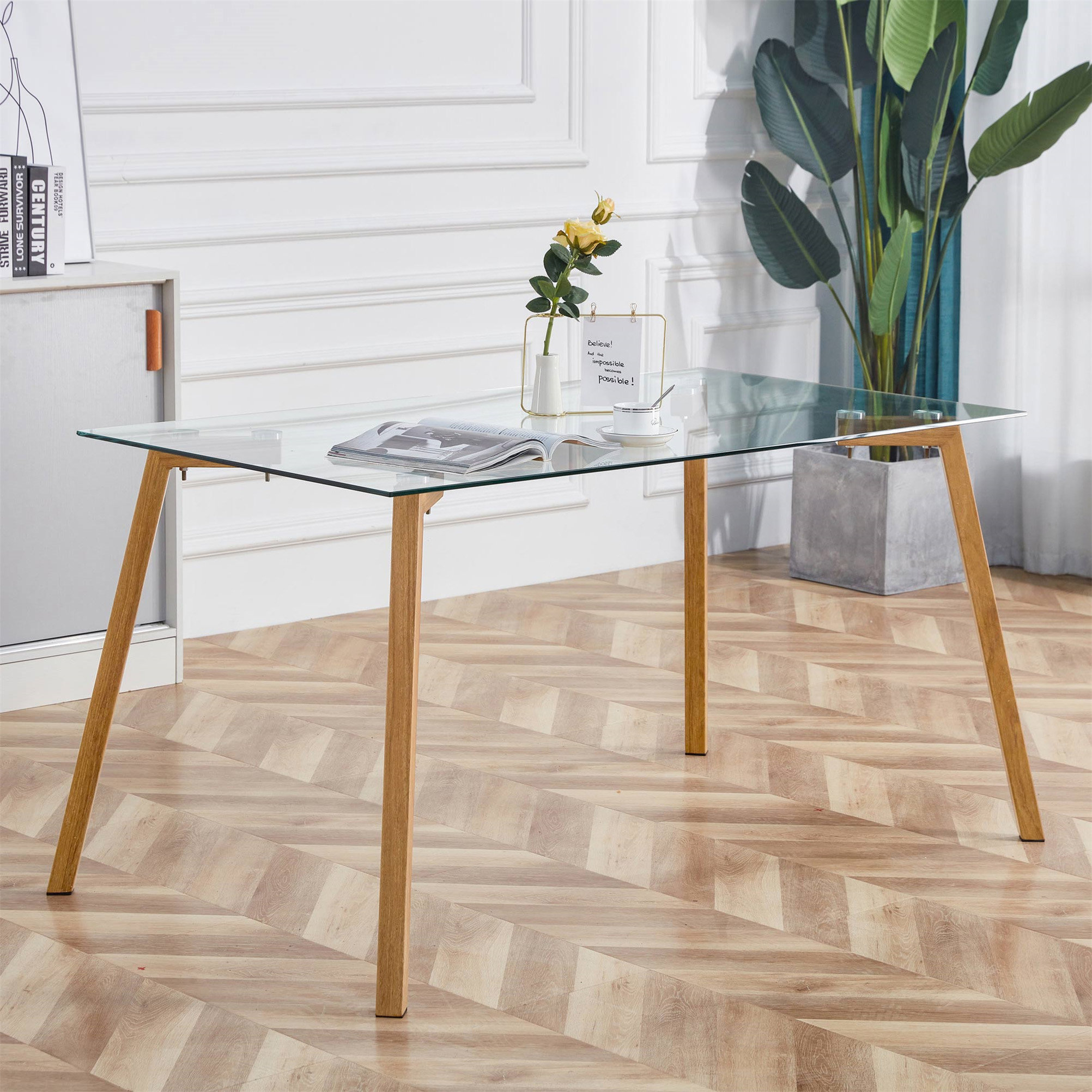 George Oliver Glass Dining Table Modern Minimalist Rectangle, Suitable ...