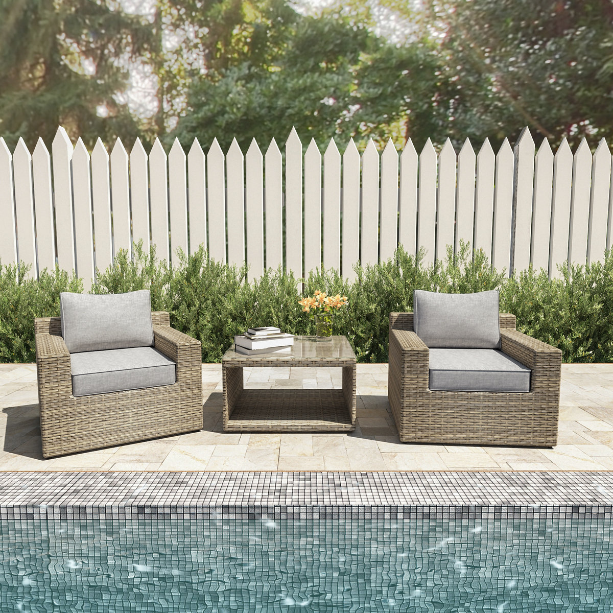 Joss & Main Ankeny 3-Piece Wicker Chat Set-Grey - Wayfair Canada