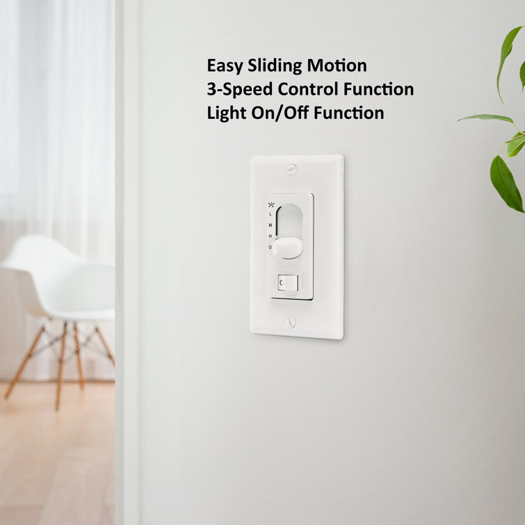CARRO 3-Speed Slide AC Ceiling Fan Wall Switch, Light On/Off Rocker ...