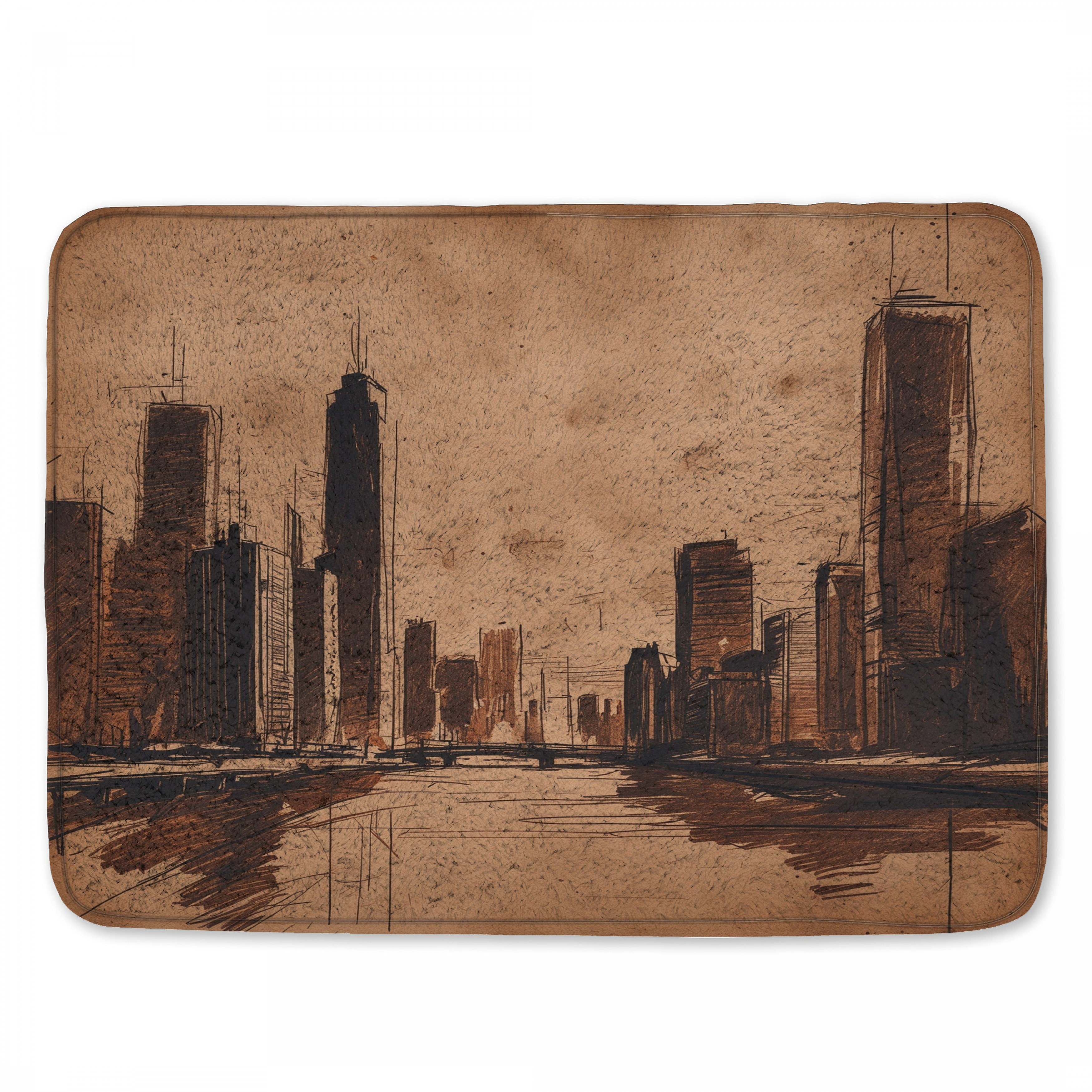 East Urban Home Sepia Cityscape Sketch Bath Mat | Wayfair