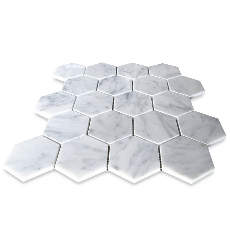 Marble Online Carrara White Marble 3 Inch Hexagon Mosaic Tile Polished ...
