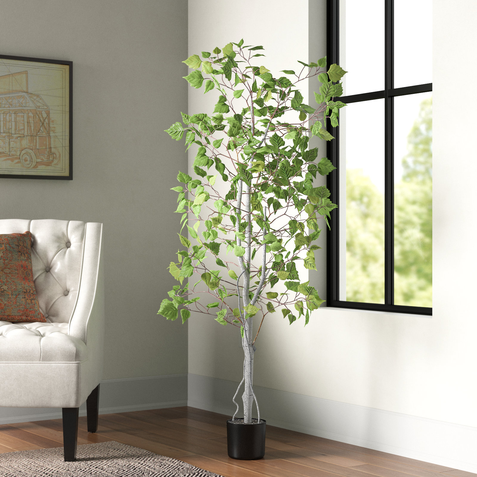 Three Posts™ Birch Artificial Tree - 60-Inch Potted Faux Plant with ...