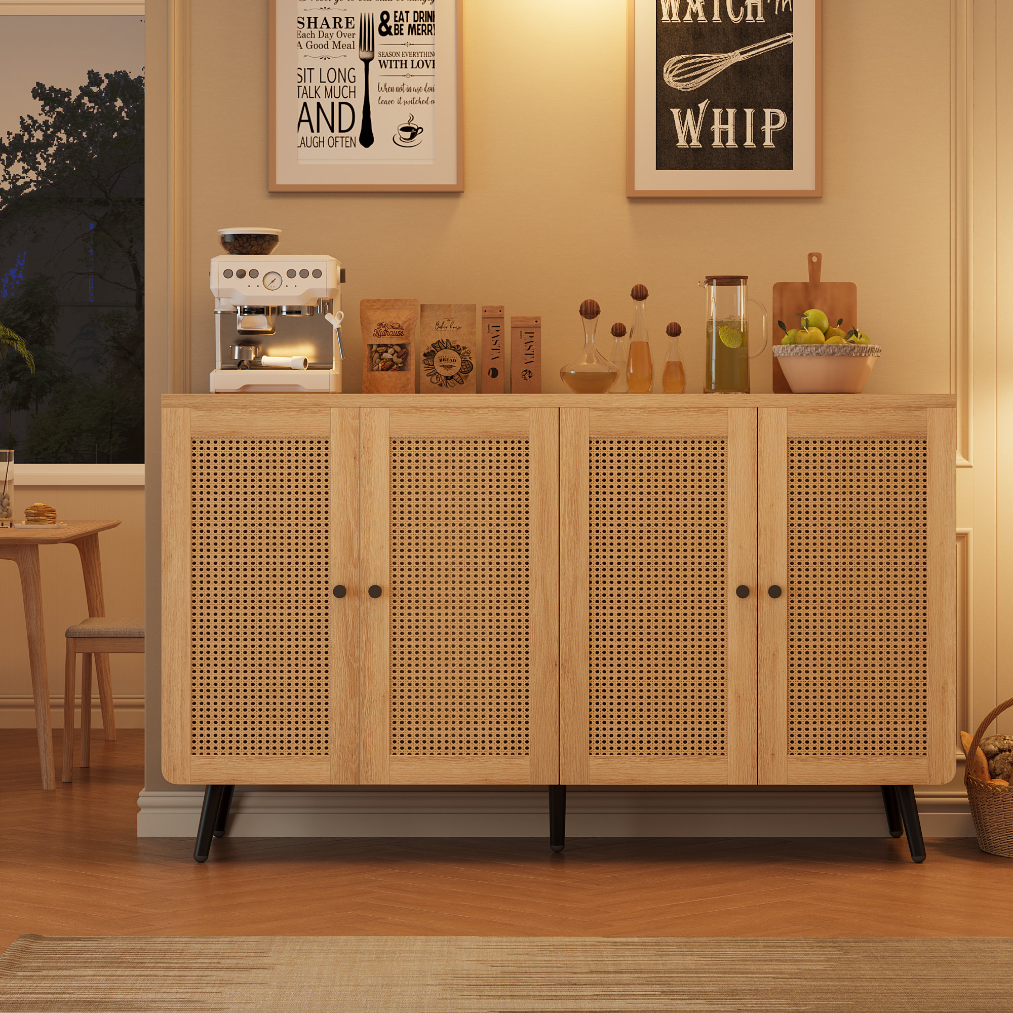 Bay Isle Home™ Estella 55.1''W Modern 4 Door Wood Rattan Buffet Sideboard - Wayfair Canada