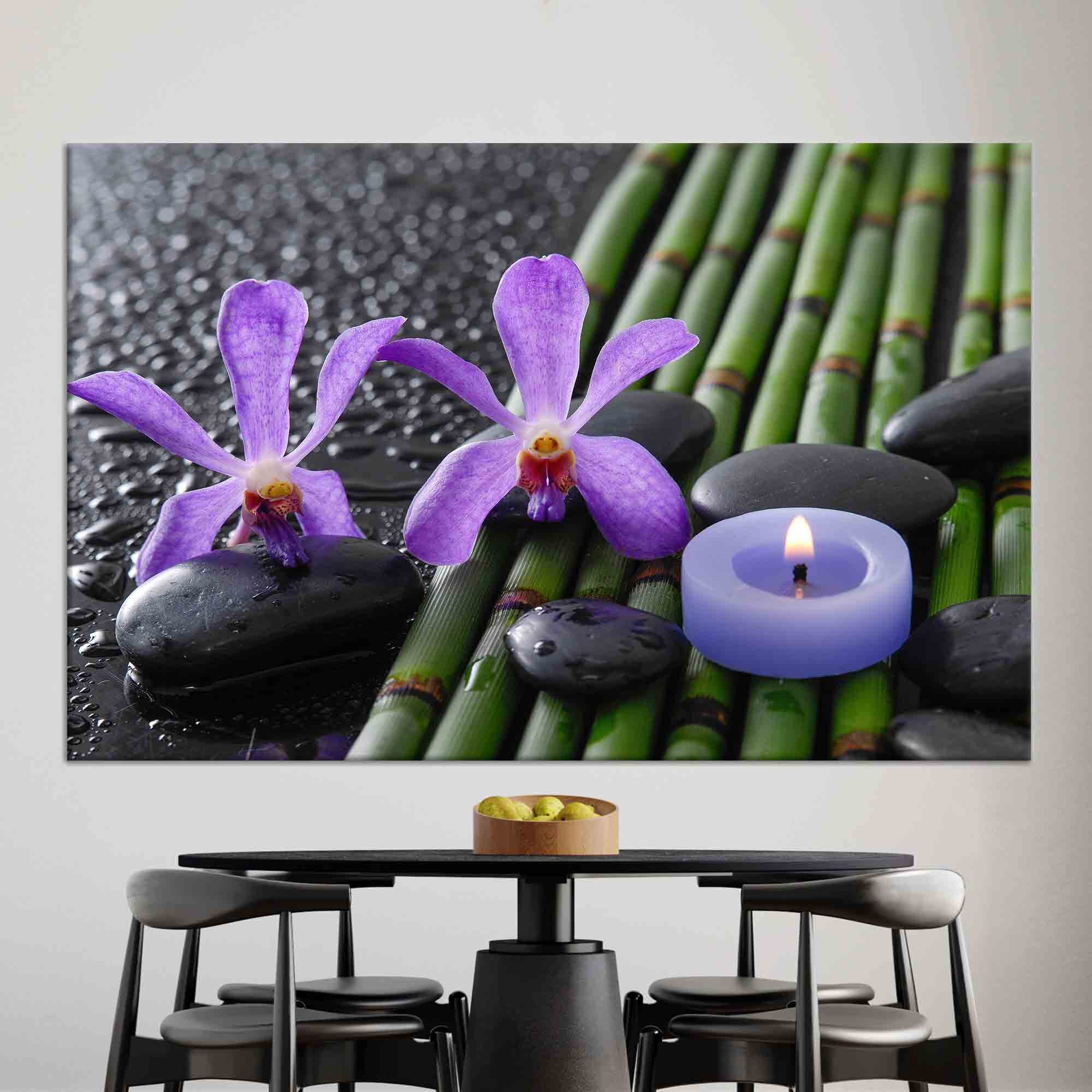 kayra export Large Zen Candle and Purple Orchid Bamboo Grove 3D Wall ...