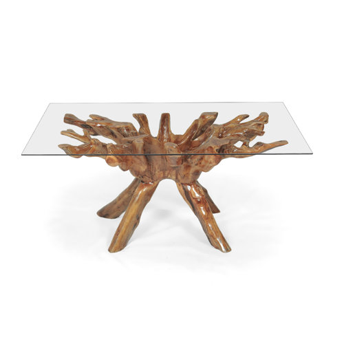 Union Rustic Glass Top Solid Wood Base Dining Table | Wayfair
