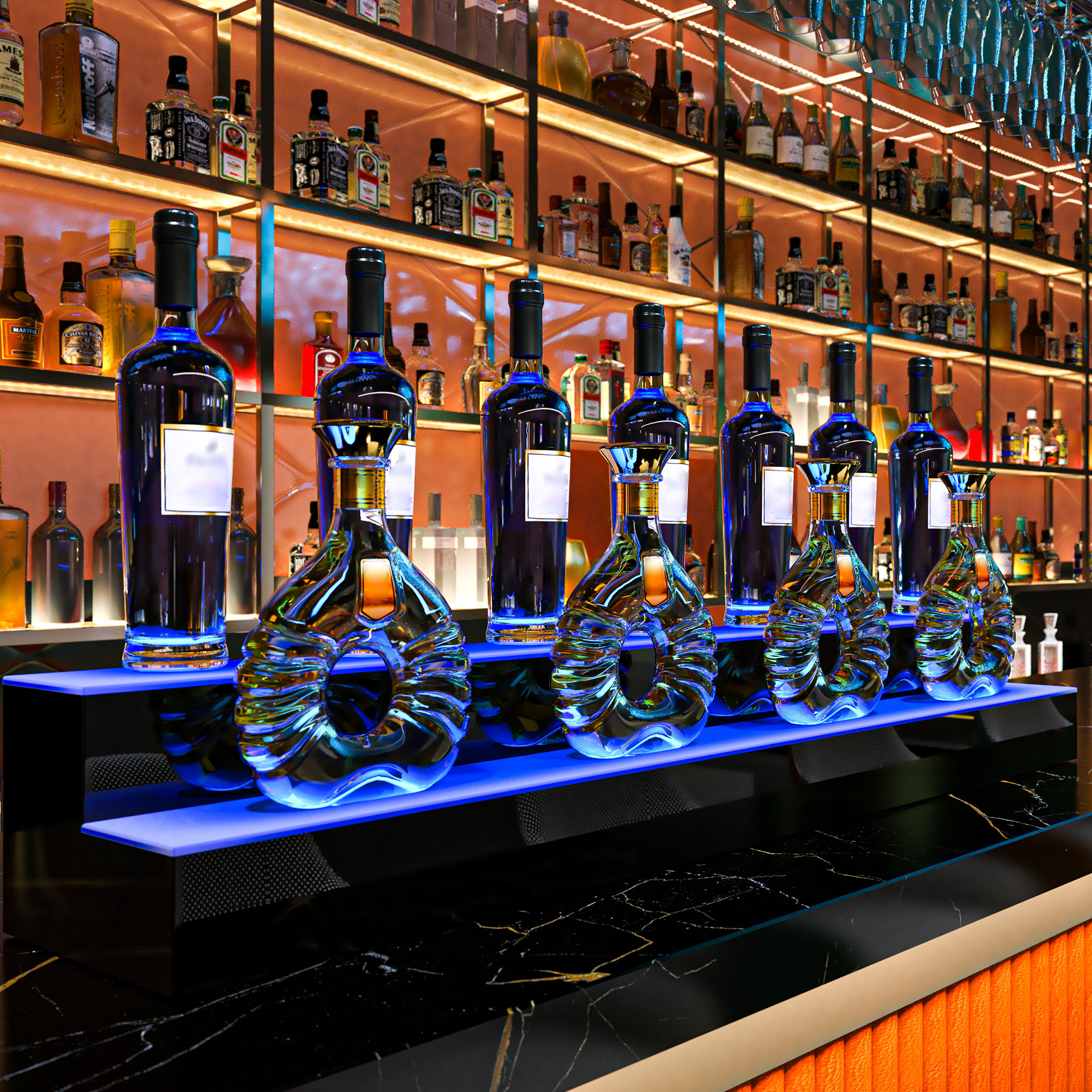 Orren Ellis 2-Step 48-Inch Bar Liquor Alcohol Shelf & Reviews | Wayfair