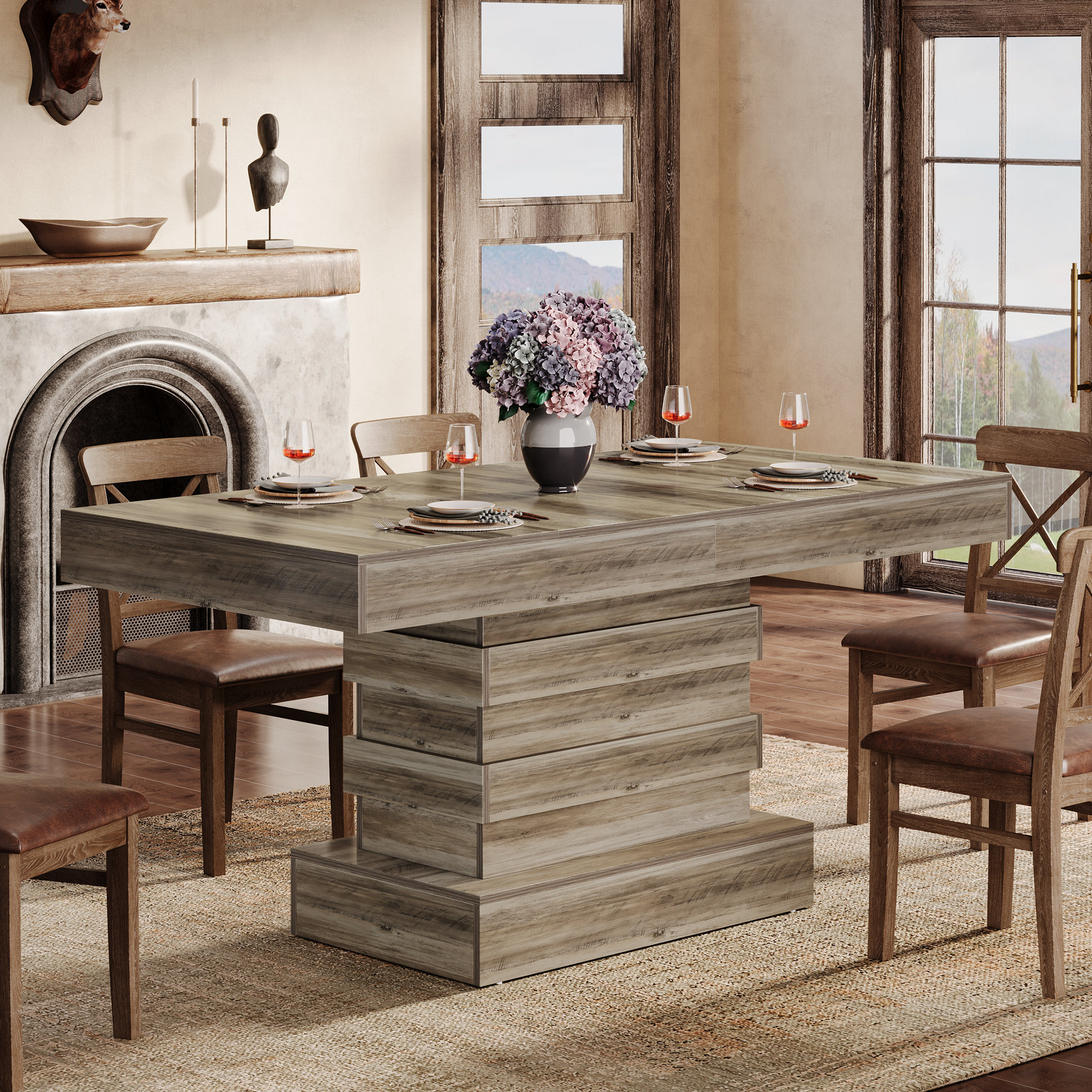 Millwood Pines Farmhouse Dining Table for 4, Rectangular 55" Kitchen ...