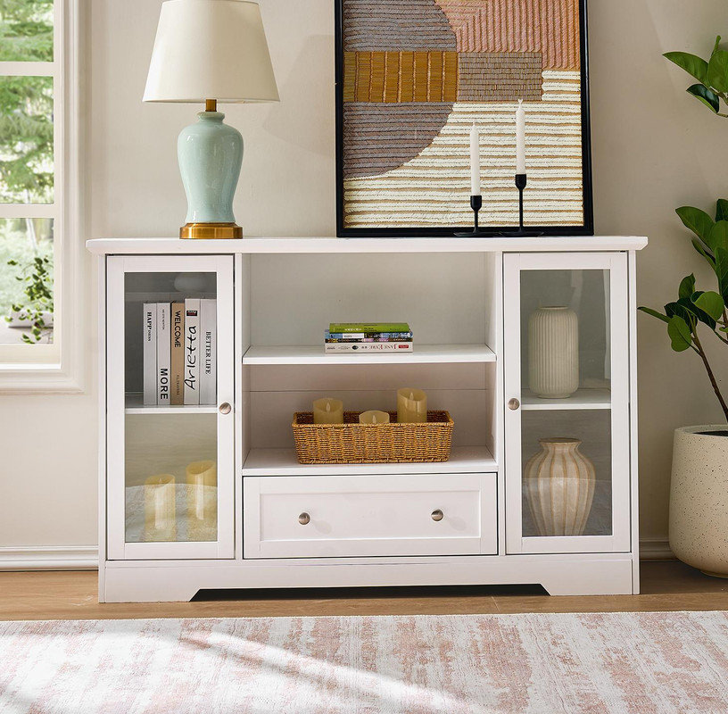 Winston Porter Rustic White Buffet Cabinet - 51" Wooden Coffee Bar with ...