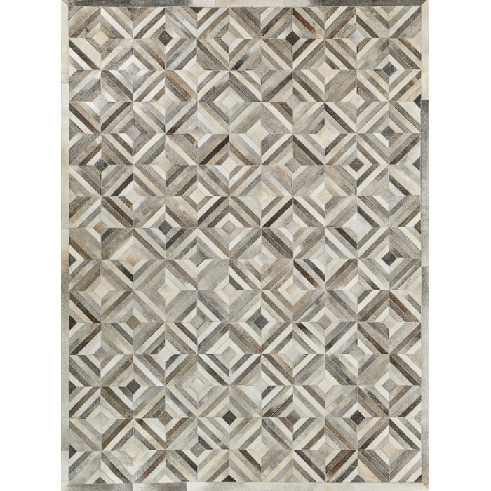 Exquisite Rugs Natural Hide Cowhide Geometric Area Rug in Silver ...