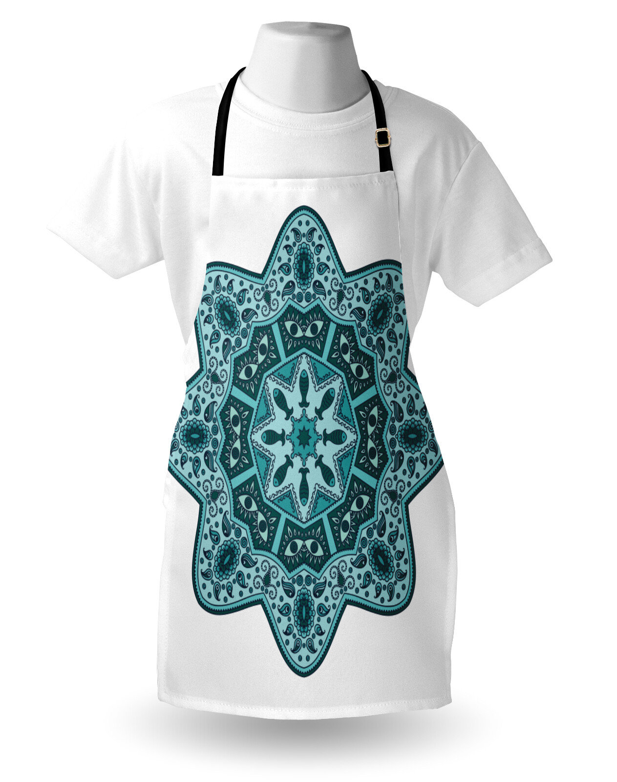 East Urban Home Teal Apron Unisex, Eastern Chinese Mandala, Adult Size ...