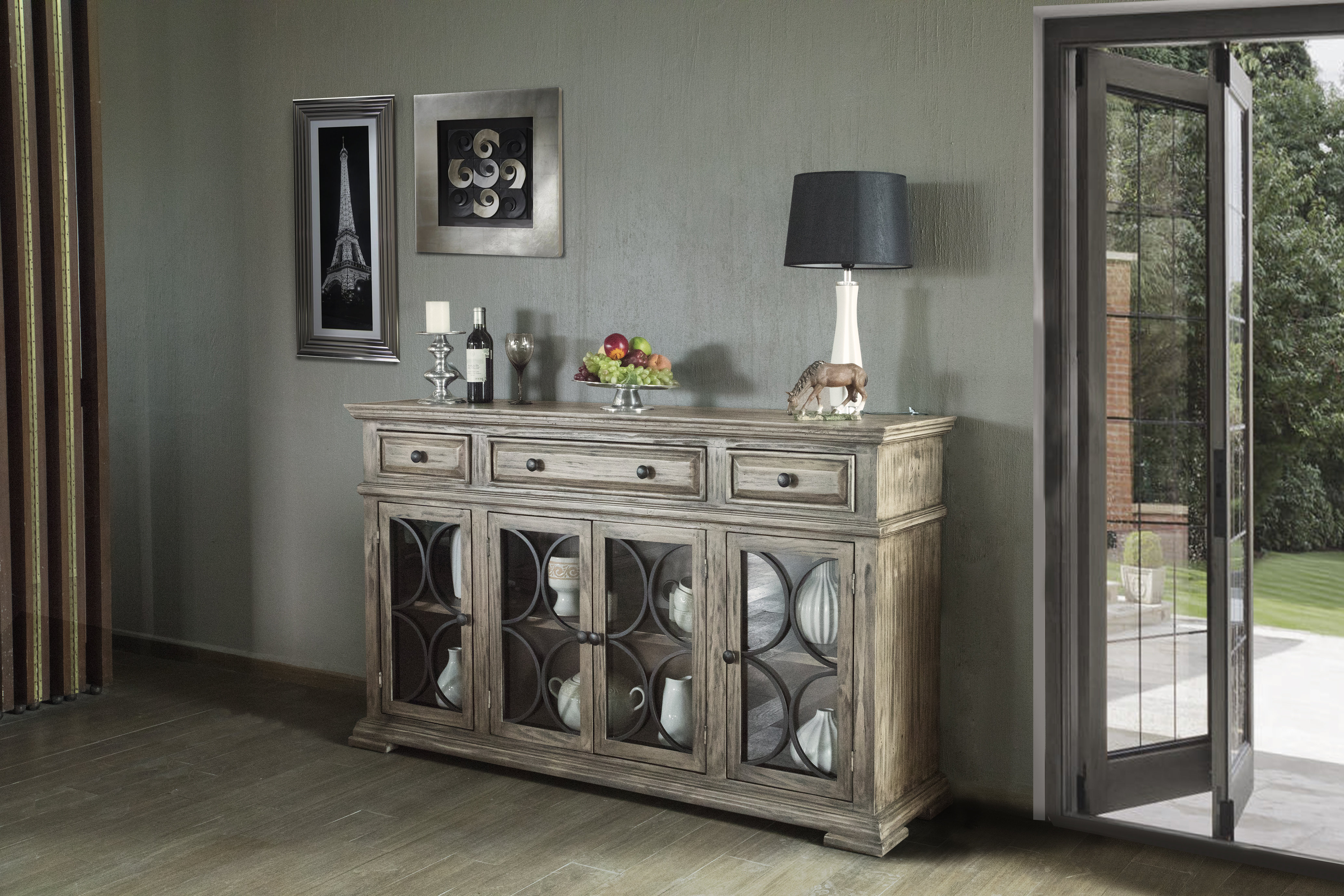 International Furniture Direct Bonanza Console With 4 Glass Doors With ...