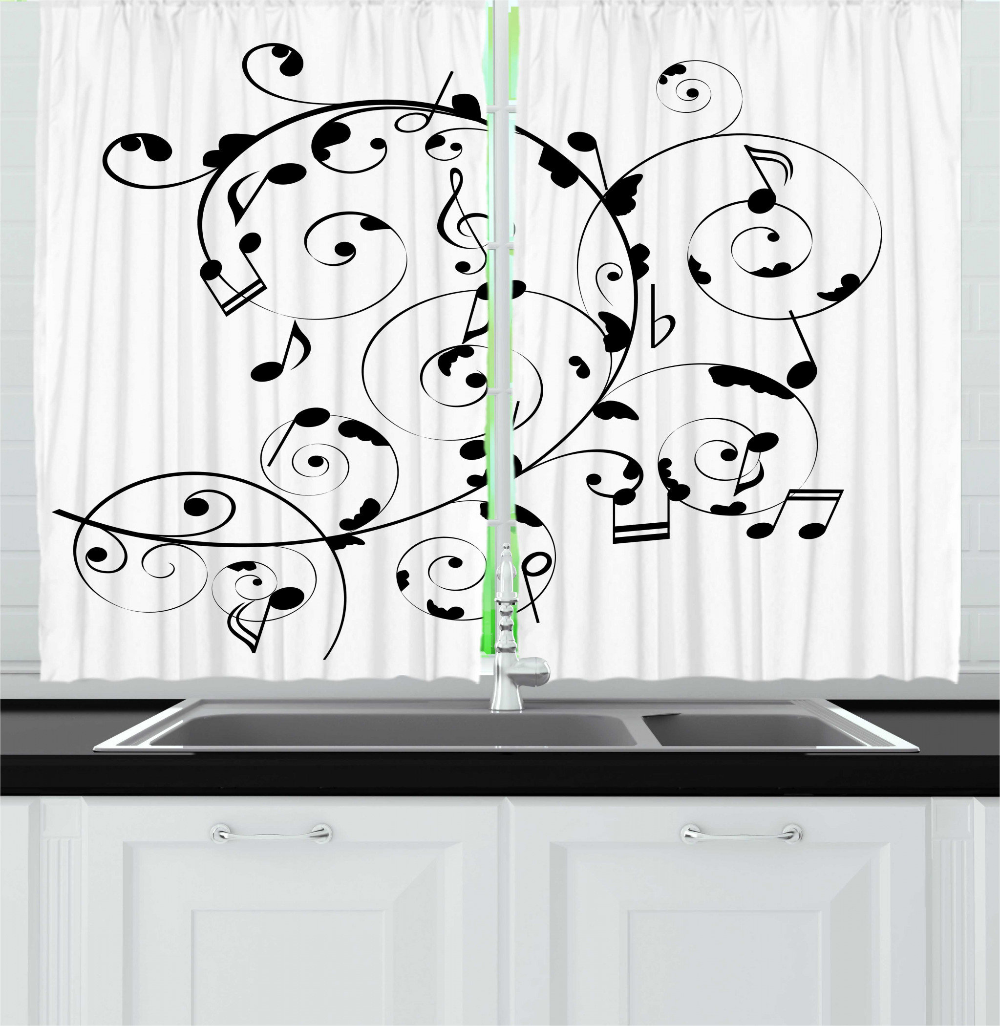 Ambesonne 2 Piece Music Swirl Plant Style Treble Chef and Notes ...