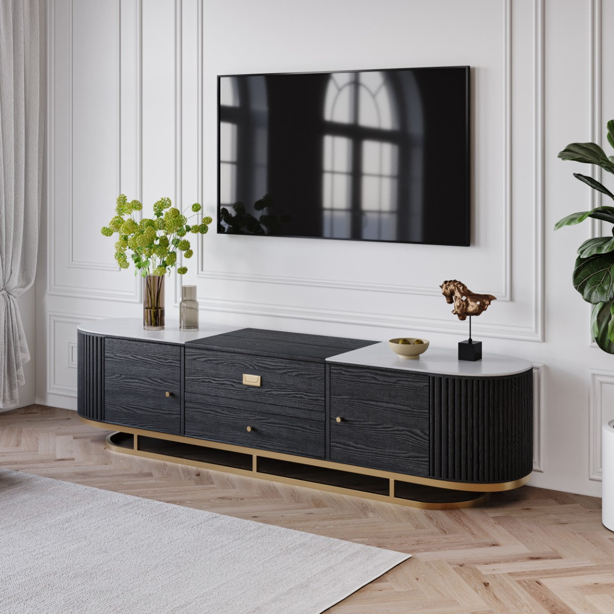Musem Modern TV Stand with Projector Cabinet, Wood Media Console ...