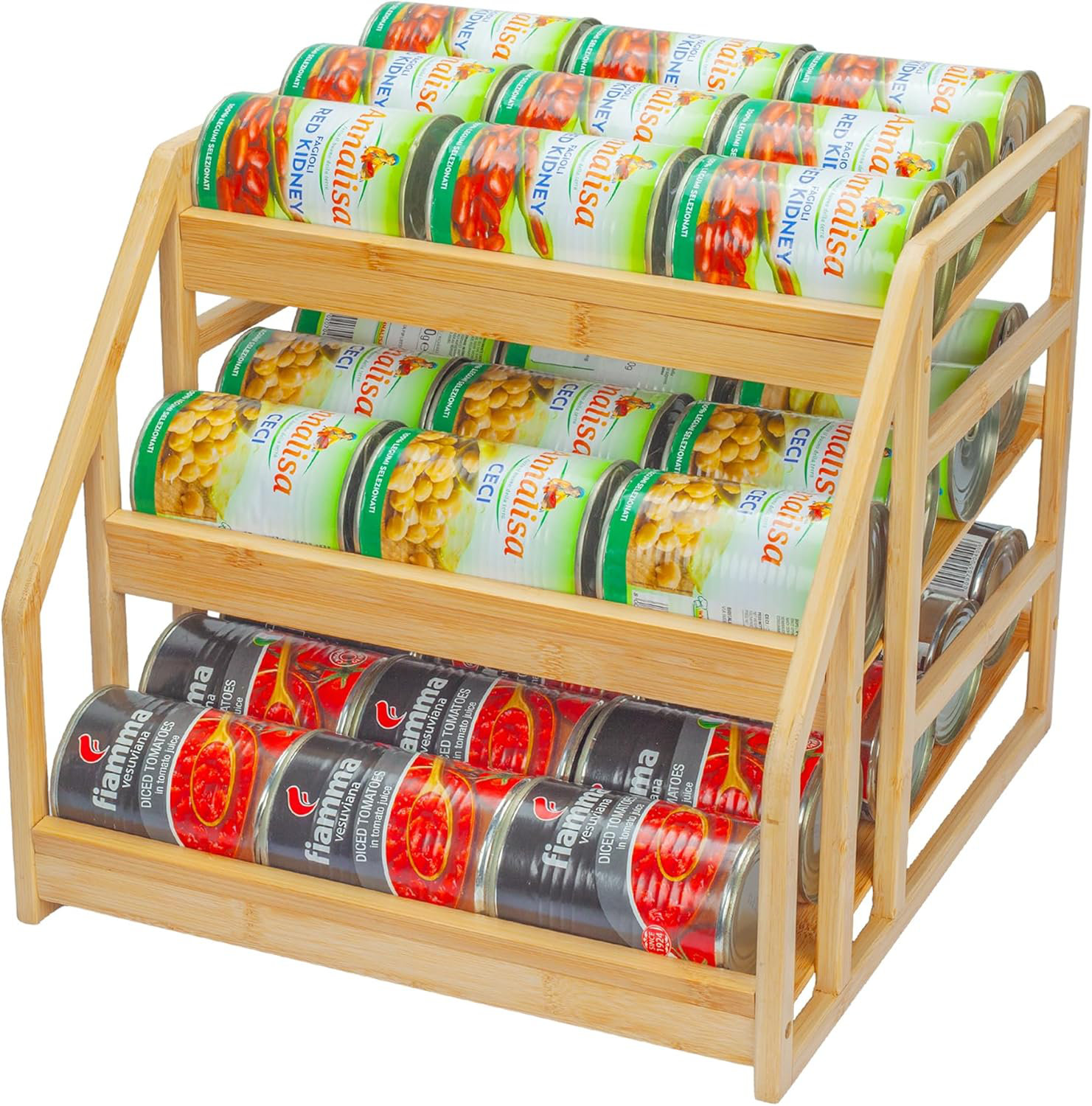 Millwood Pines Ganelle Bamboo Can Rack Organizer, 3 Tier Stackable Can ...