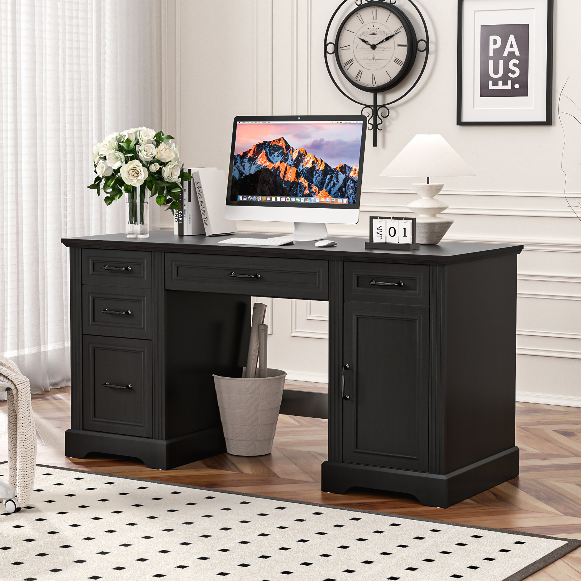 Lark Manor™ Lark Manor 58" Executive Desk, Home Office Desk with ...