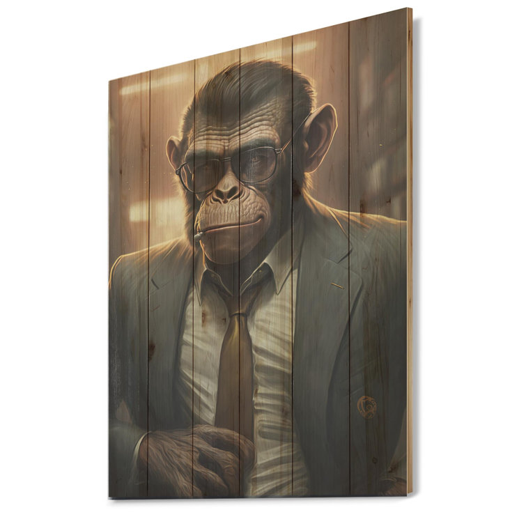 Trinx Haroldene Mafia Monkey On Wood Print - Wayfair Canada