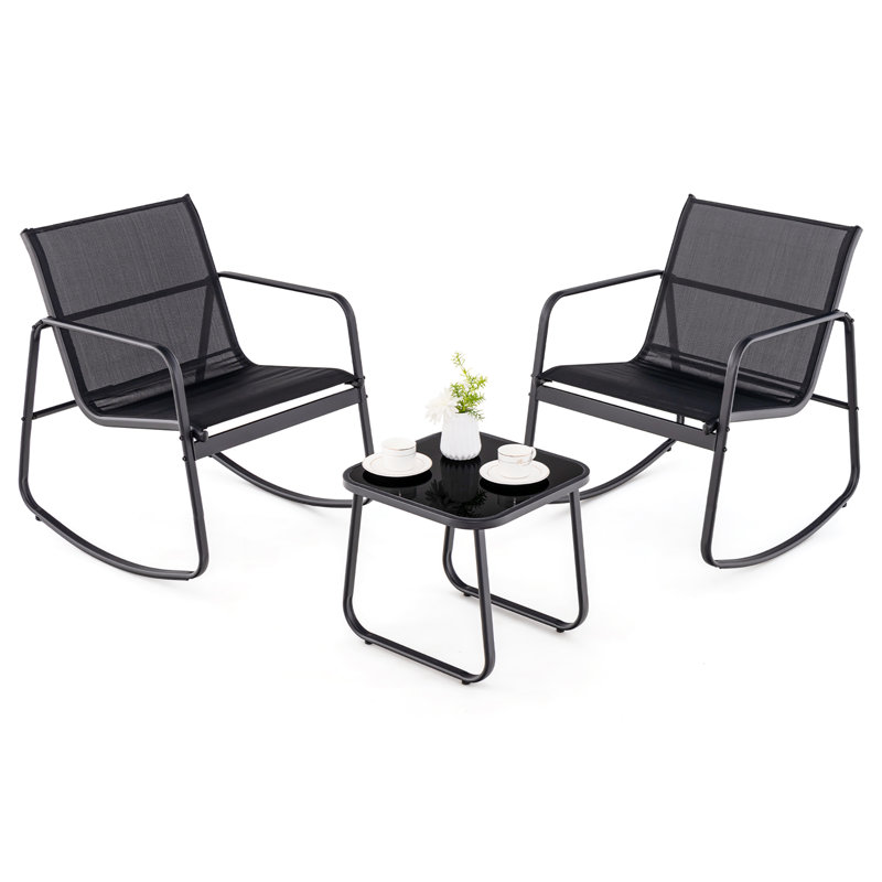 Ebern Designs 3 Piece Rocking Bistro Set Patio Furniture Set w/ 2 ...