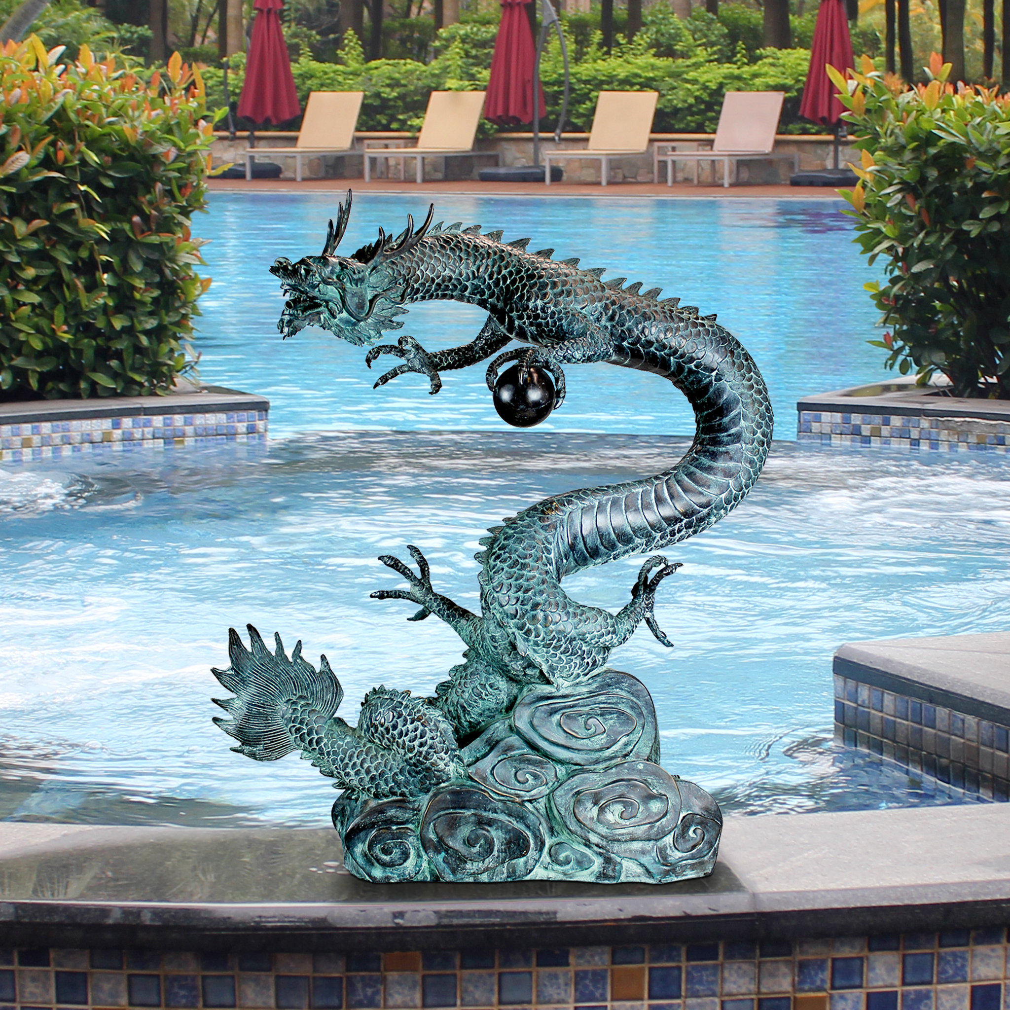 Design Toscano Asian Dragon with Oriental Power Orb Garden Statue ...