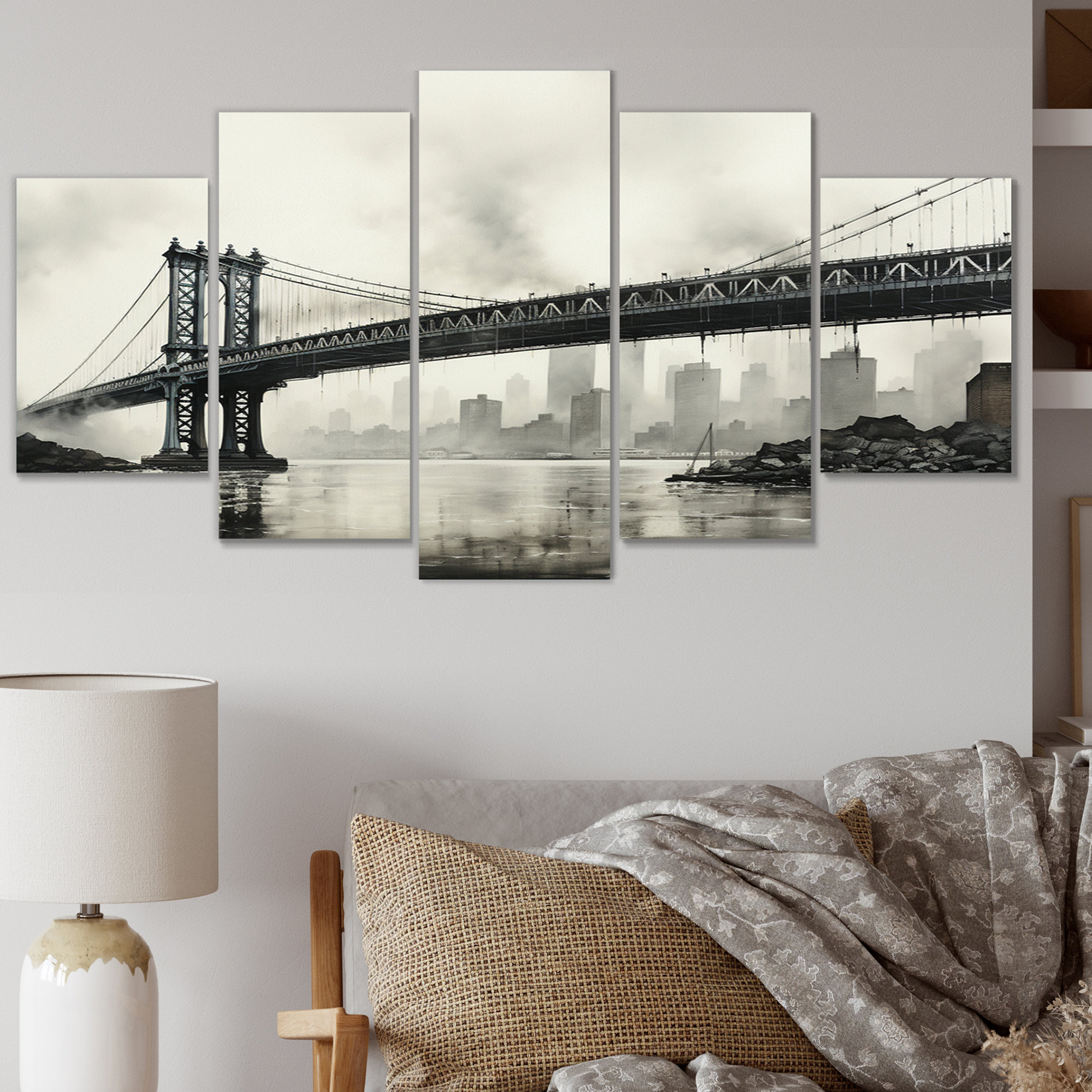 Design Art Grey Bridge Cable Suspension Charcoal - Architecture Metal ...