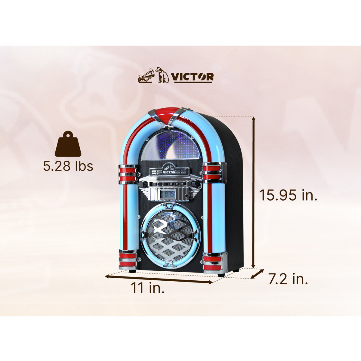 Victor Bluetooth Jukebox Speaker with FM Radio & Multicolor LED ...