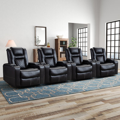 Latitude Run® 112" Wide Genuine Leather Home Theater Individual Seat ...