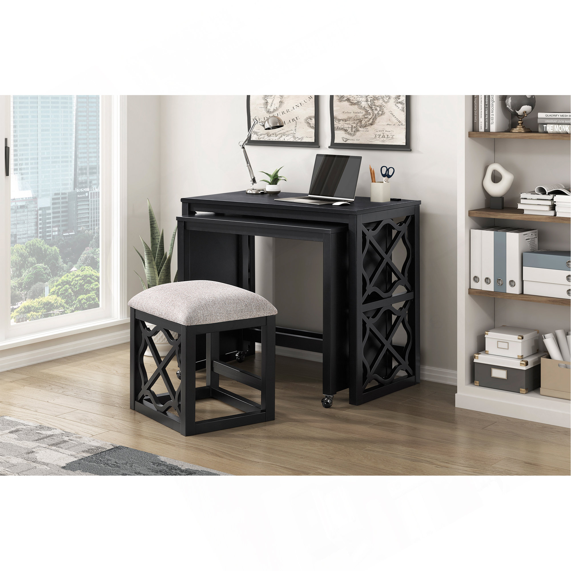 Lark Manor™ Desks And Stool Set 3Pc Rolling Desk With Casters, 2 ...