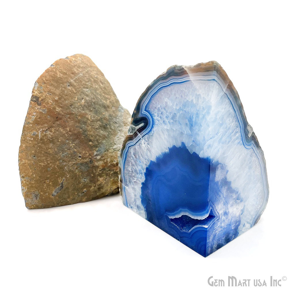 GemMartUSA Blue Geode Bookend, Unique Agate Bookend Pair, Mineral Rock ...